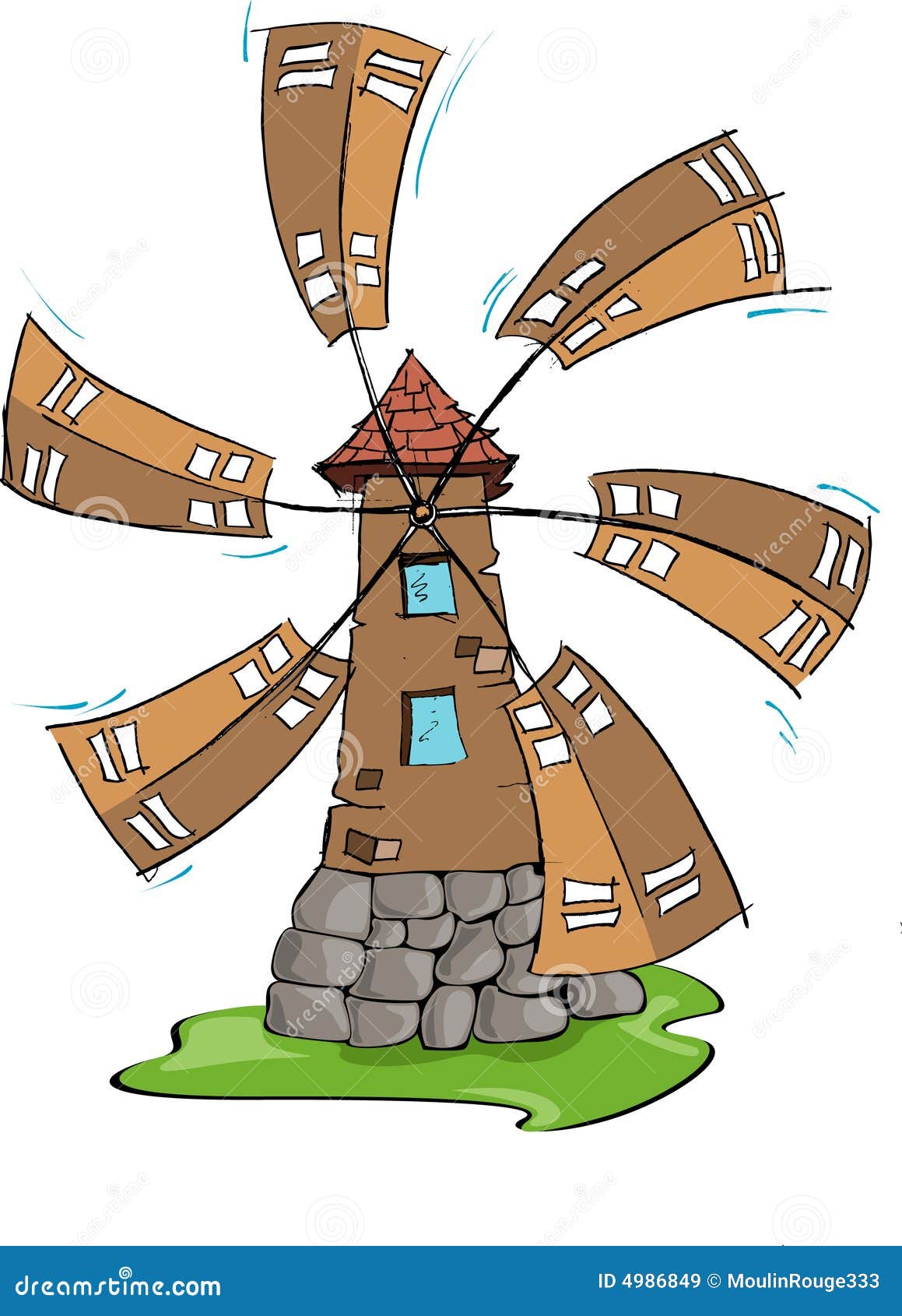 Windmill, hand draw stock illustration. Illustration of trees - 4986849