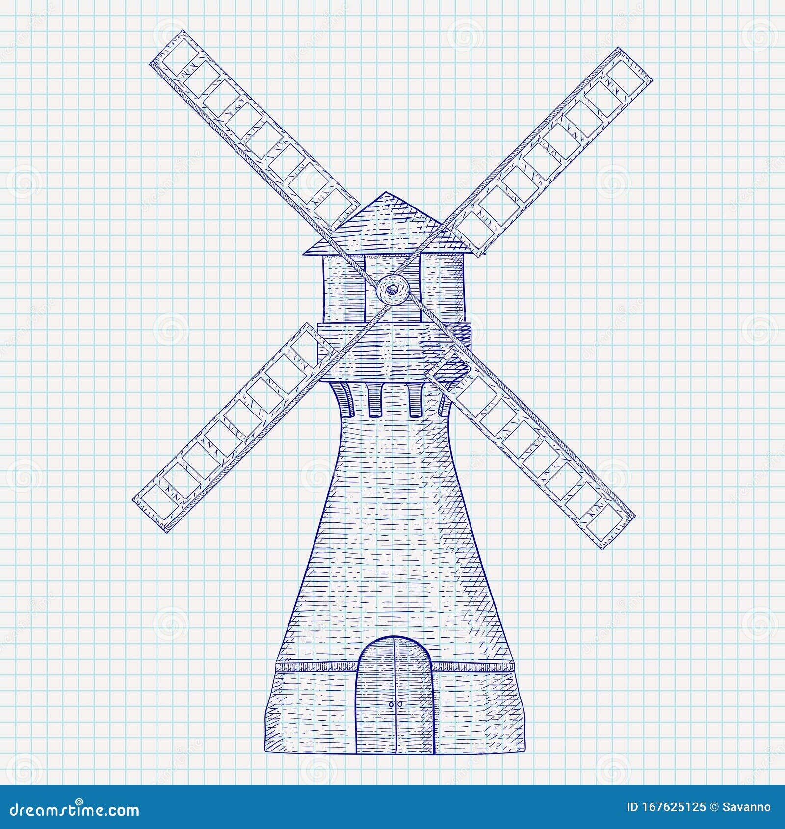 Windmill. Hand Drawn Sketch. Vector Illustration Isolated on Notebook ... Windmill. Hand Drawn Sketch. Vector Illustration Isolated on Notebook ...