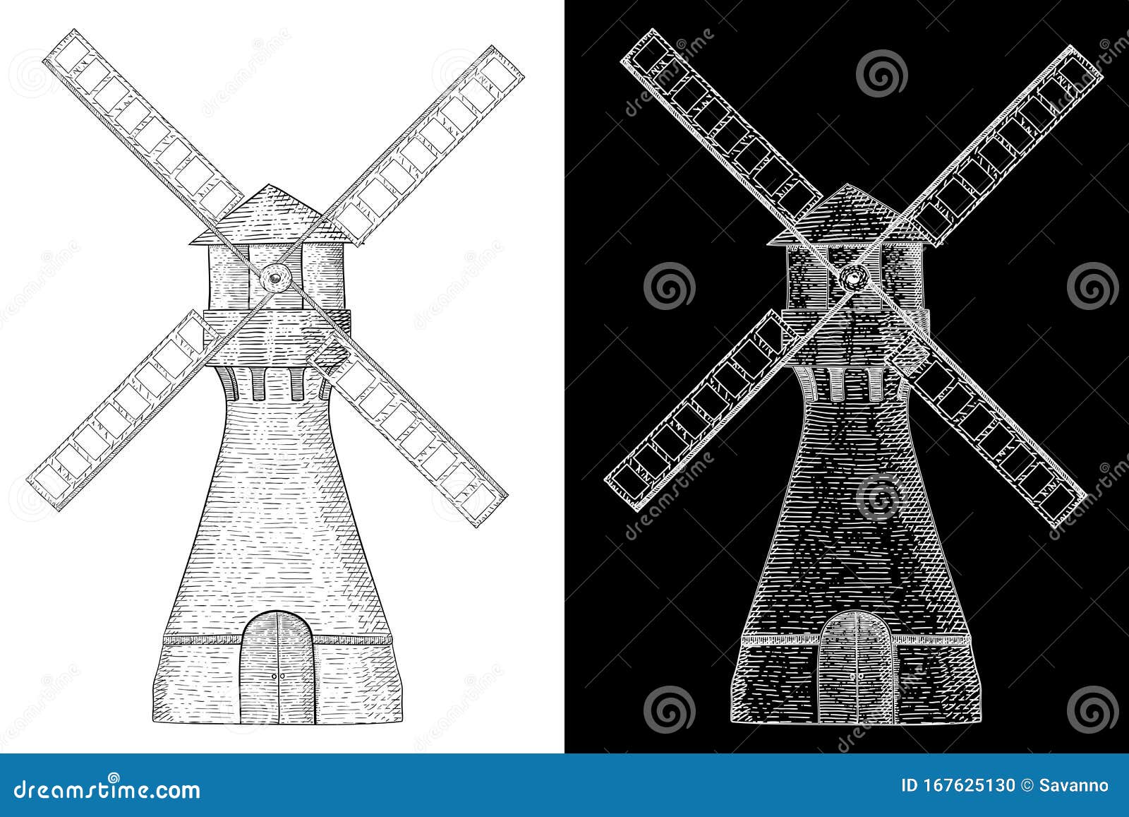 Windmill. Hand Drawn Sketch. Vector Illustration Isolated on White ... Windmill. Hand Drawn Sketch. Vector Illustration Isolated on White ...