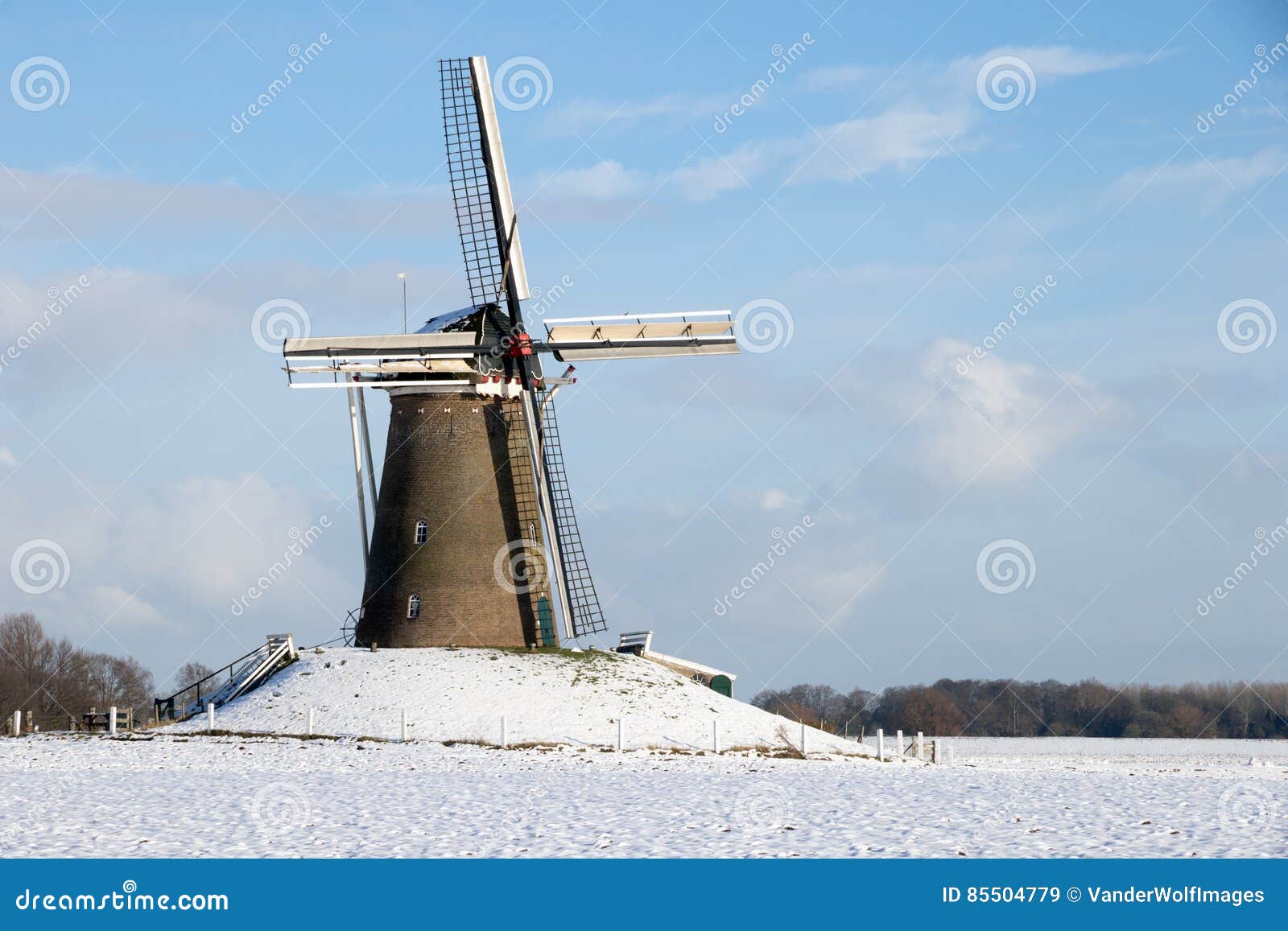Windmill Holland Winter stock image. Image of wind, snow - 85504779