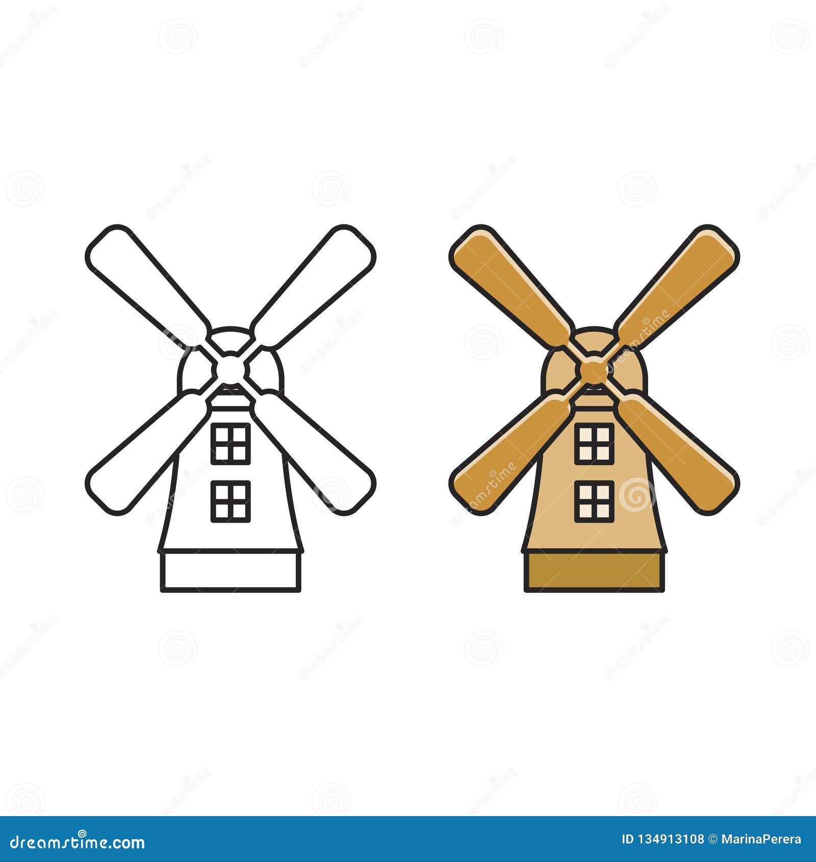 Windmill Icon Color Variations Vector Drawing Stock Vector ...