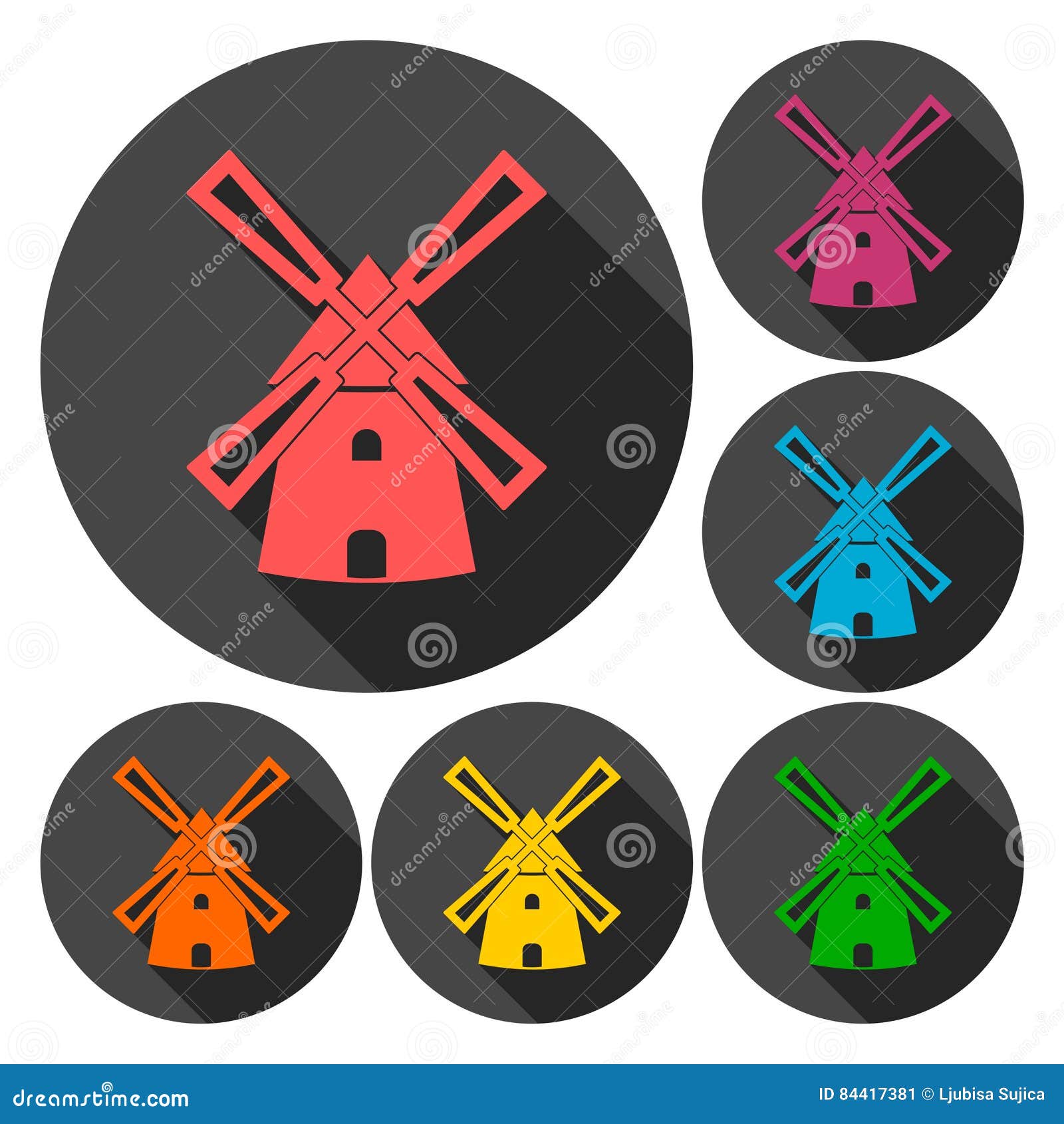 Windmill Icons Set with Long Shadow Stock Illustration - Illustration ...