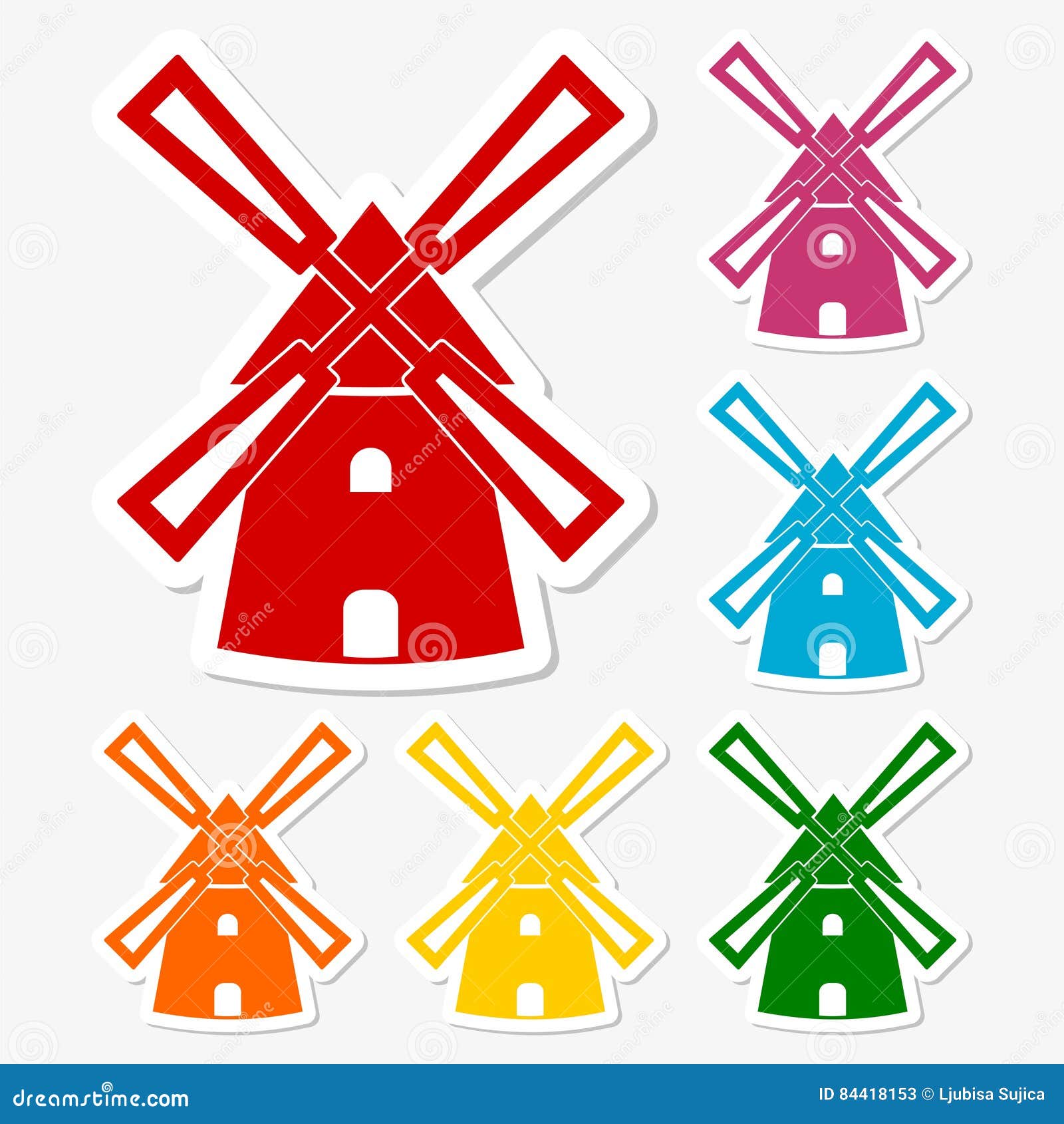 Windmill Icons Stickers Set Stock Vector - Illustration of building ...