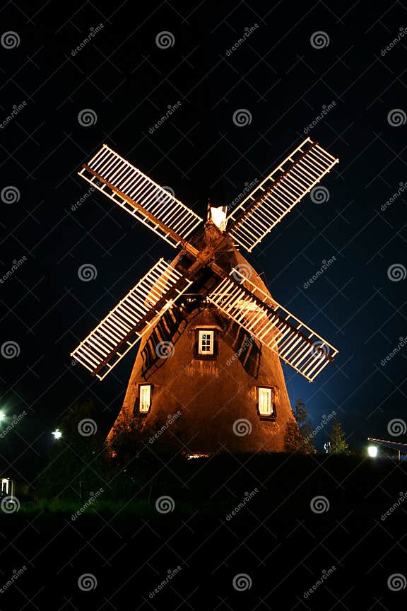Windmill Illuminated at Night. Stock Photo - Image of windmill, grind ...