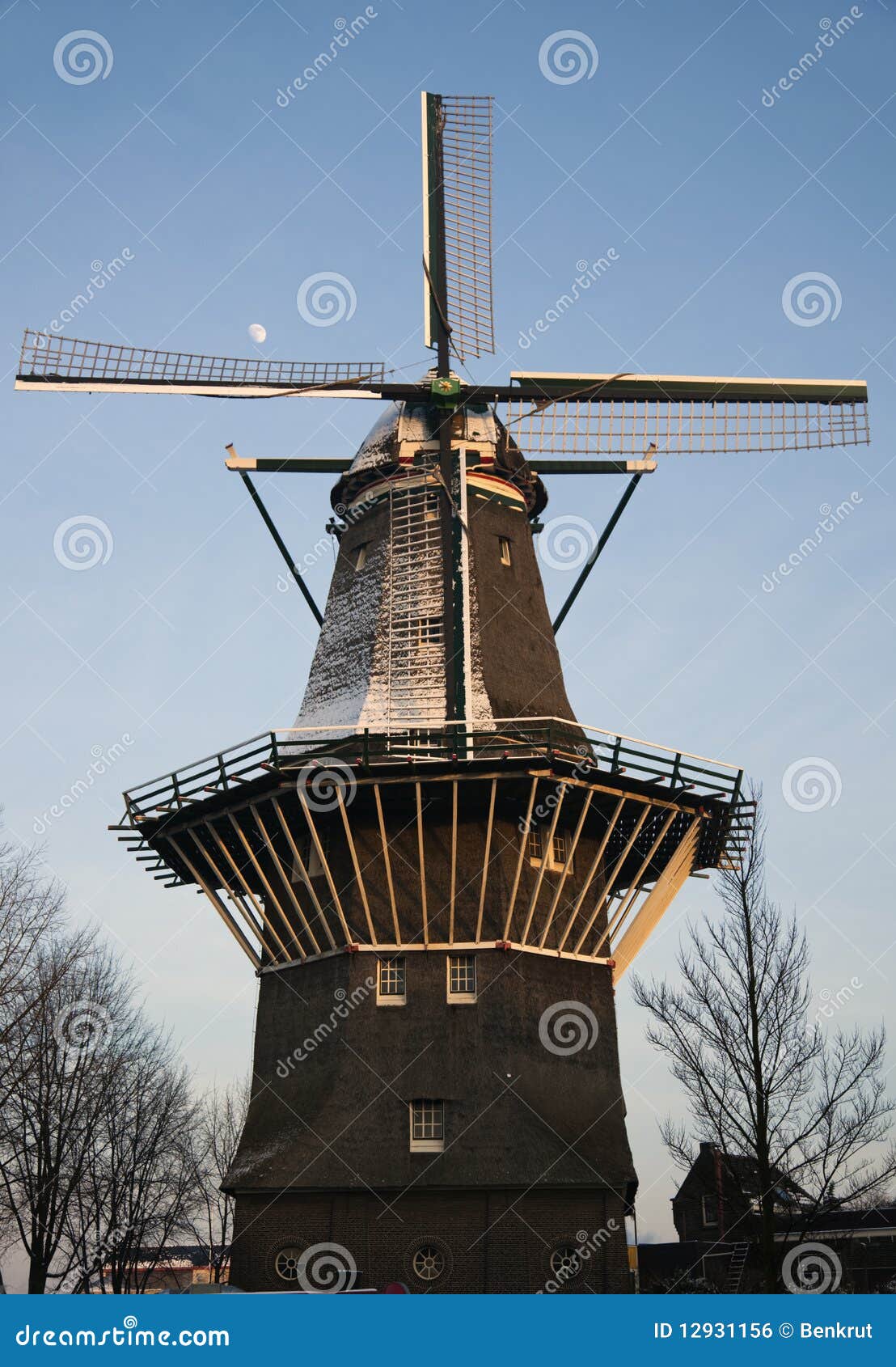 Windmill inv Amsterdam stock photo. Image of moon, amsterdam - 12931156