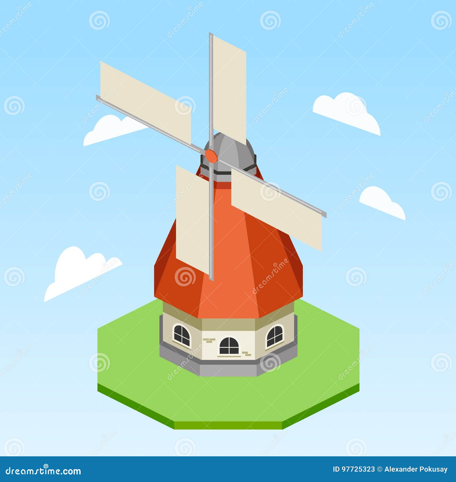Windmill Isometric Vector Illustration Stock Vector - Illustration of ...