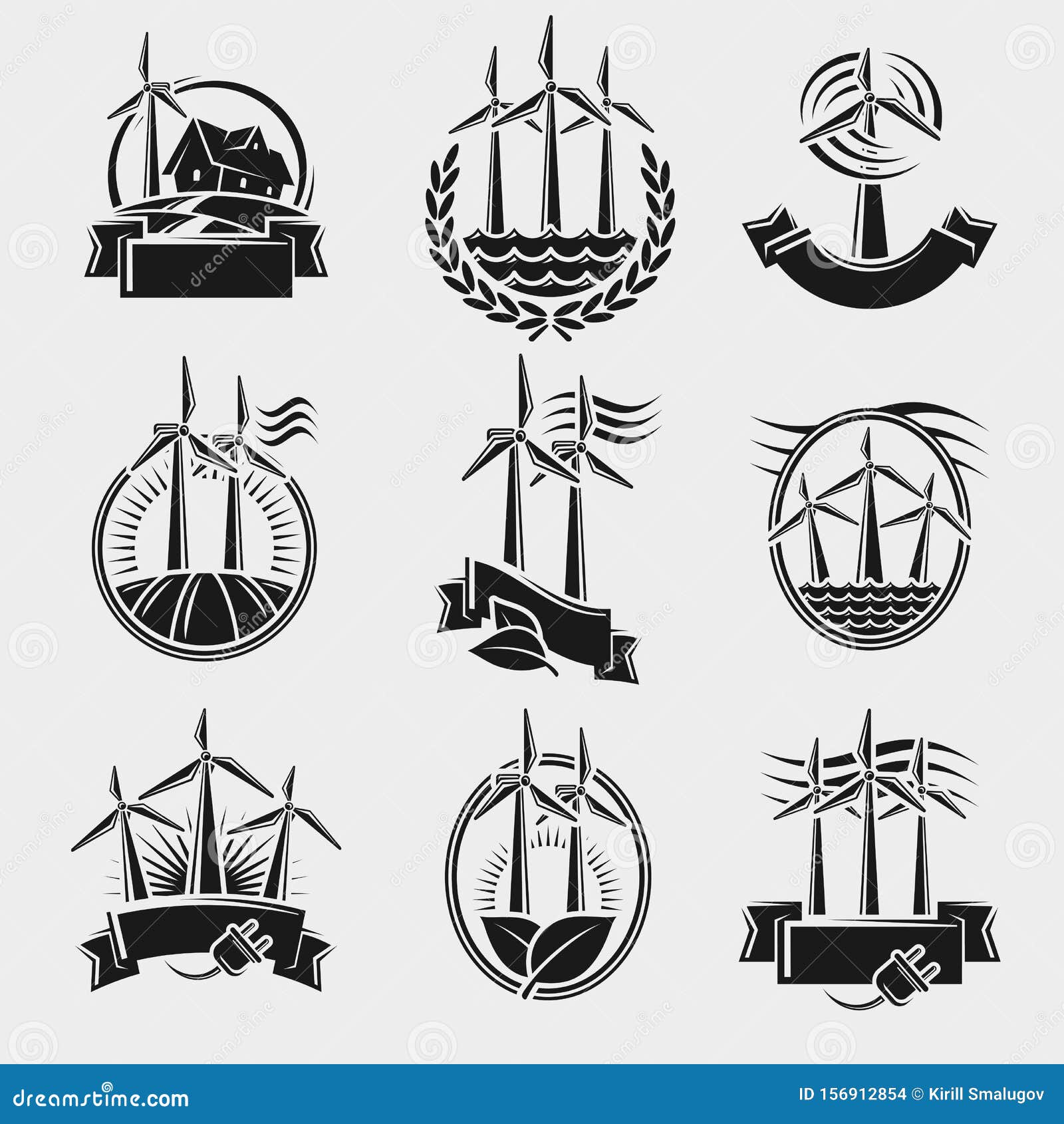 Windmill Labels and Elements Set. Collection Icon Windmill Stock Vector ...