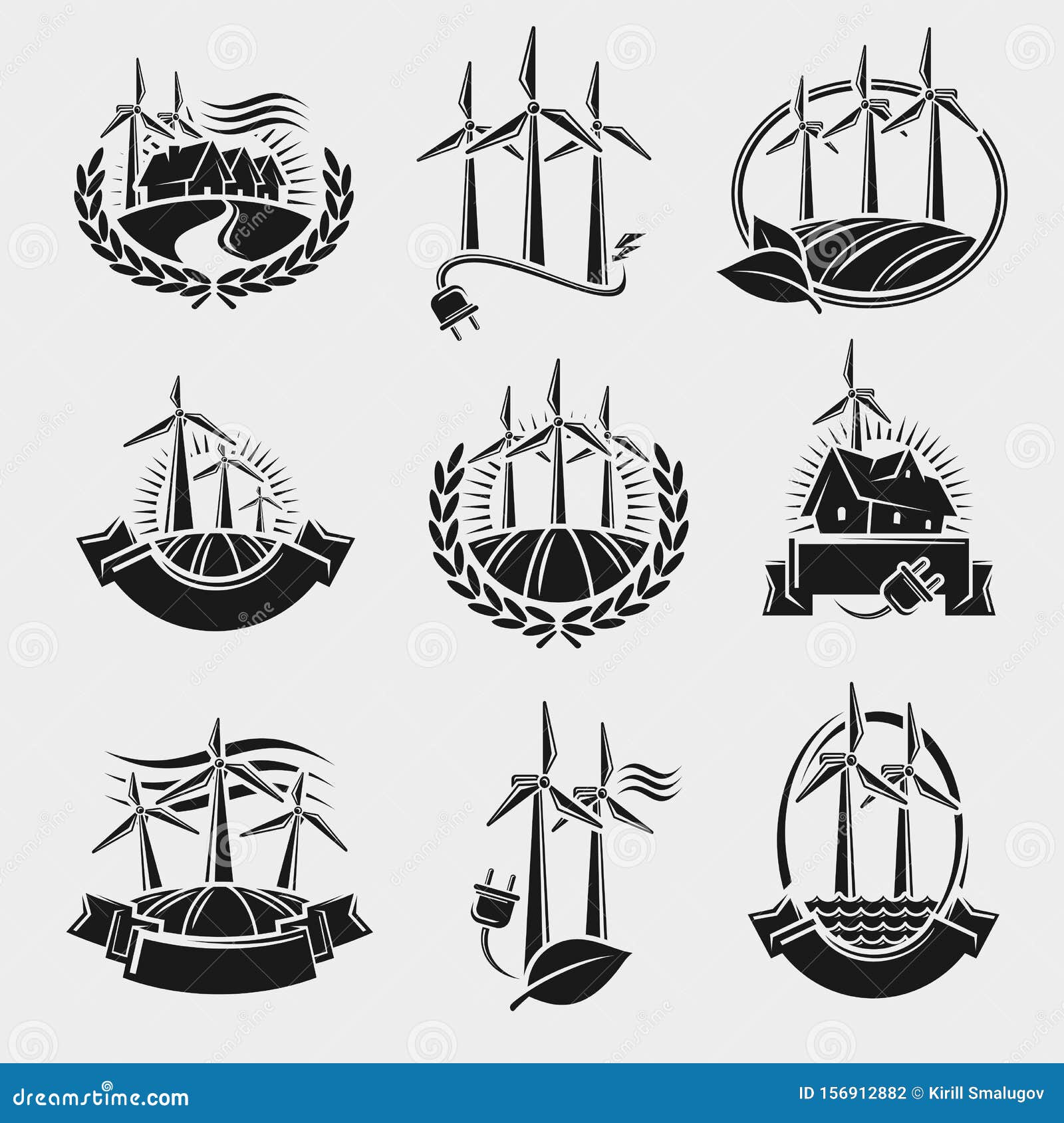 Windmill Labels and Elements Set. Collection Icon Windmill Stock Vector ...