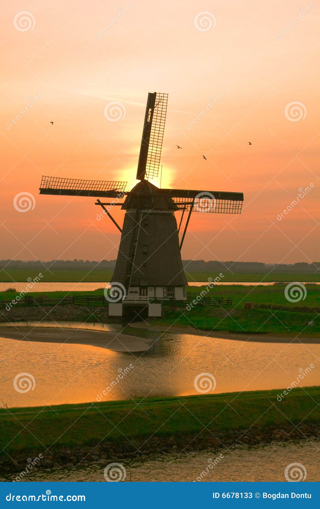 Windmill landscape stock image. Image of orange, sunset - 6678133