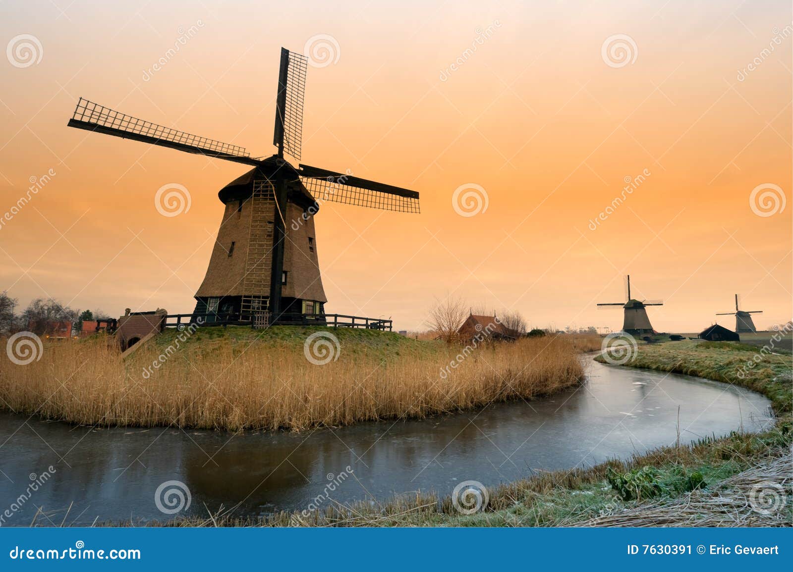 Windmill landscape stock image. Image of scene, holland - 7630391