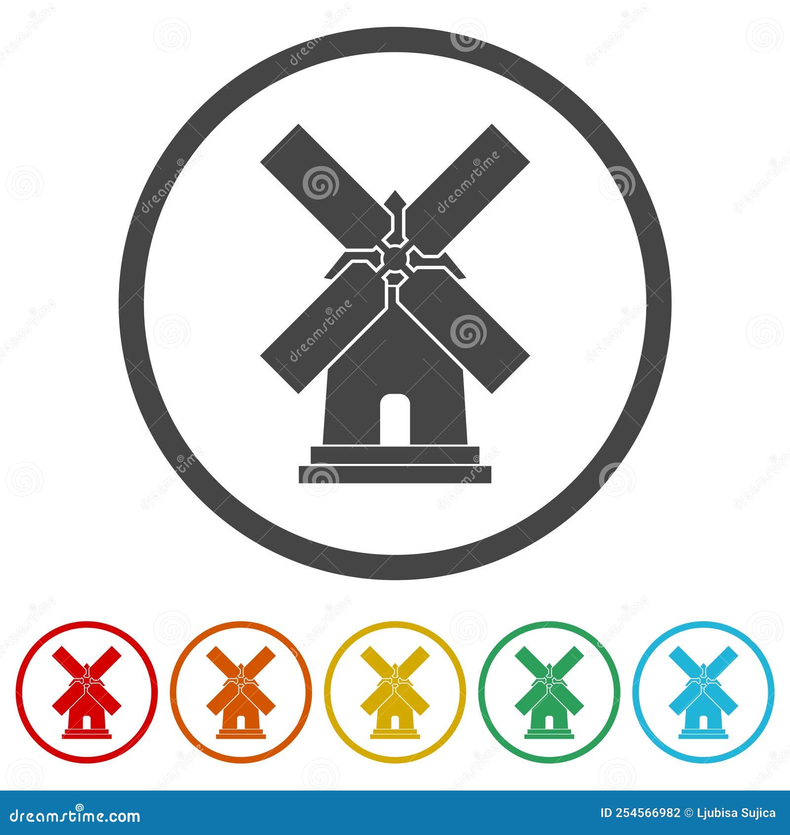 Windmill Logo Design Simple. Set Icons in Color Circle Buttons Stock ...