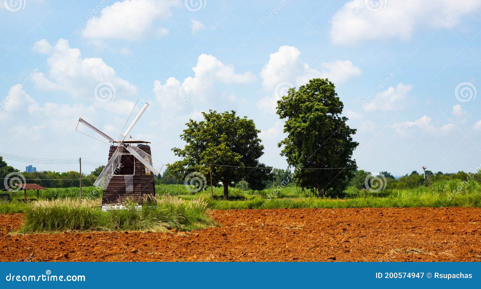 Windmill and Tree with Cloud and Sky Stock Image - Image of landscape ...