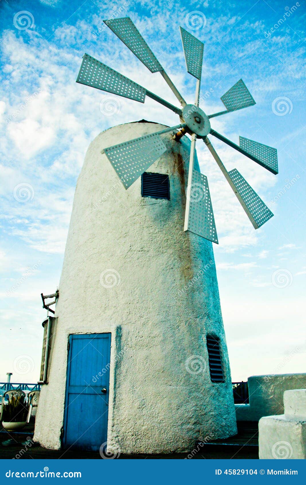 Windmill with Mediterranean Style Stock Photo - Image of clouds, sunny ...