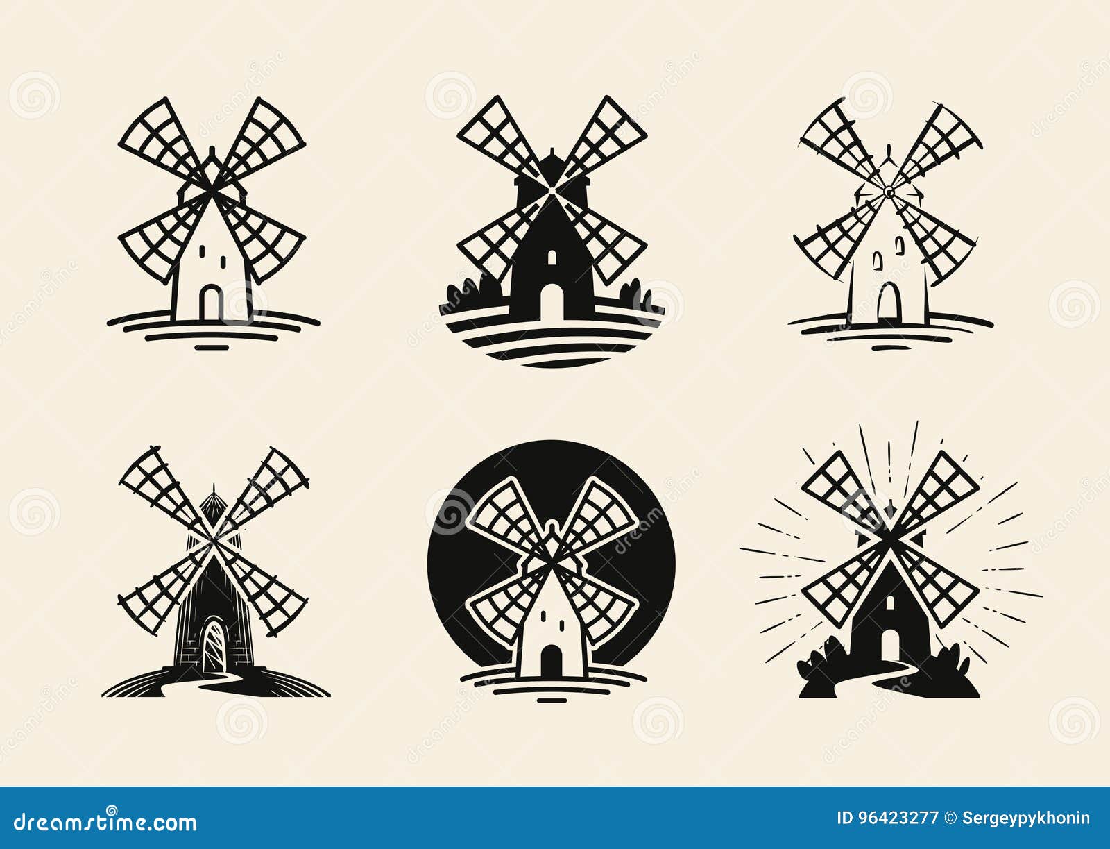Windmill, Mill Logo or Label. Flour, Bakery Icons Set. Vector ...