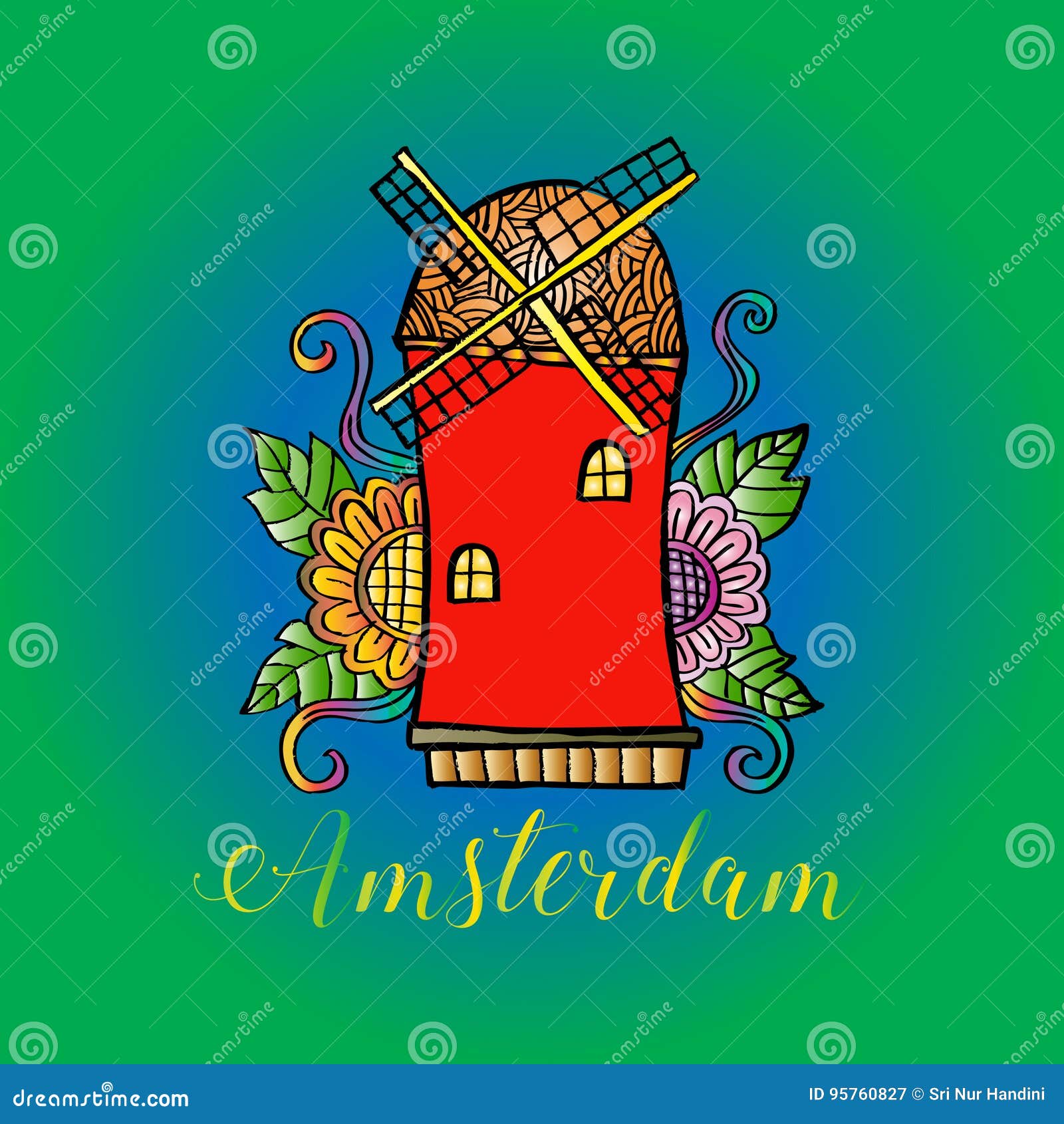Windmill - Netherlands or Amsterdam Symbol. Stock Illustration ...
