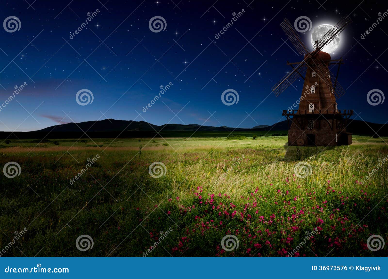 Windmill in the night stock photo. Image of scene, environment - 36973576
