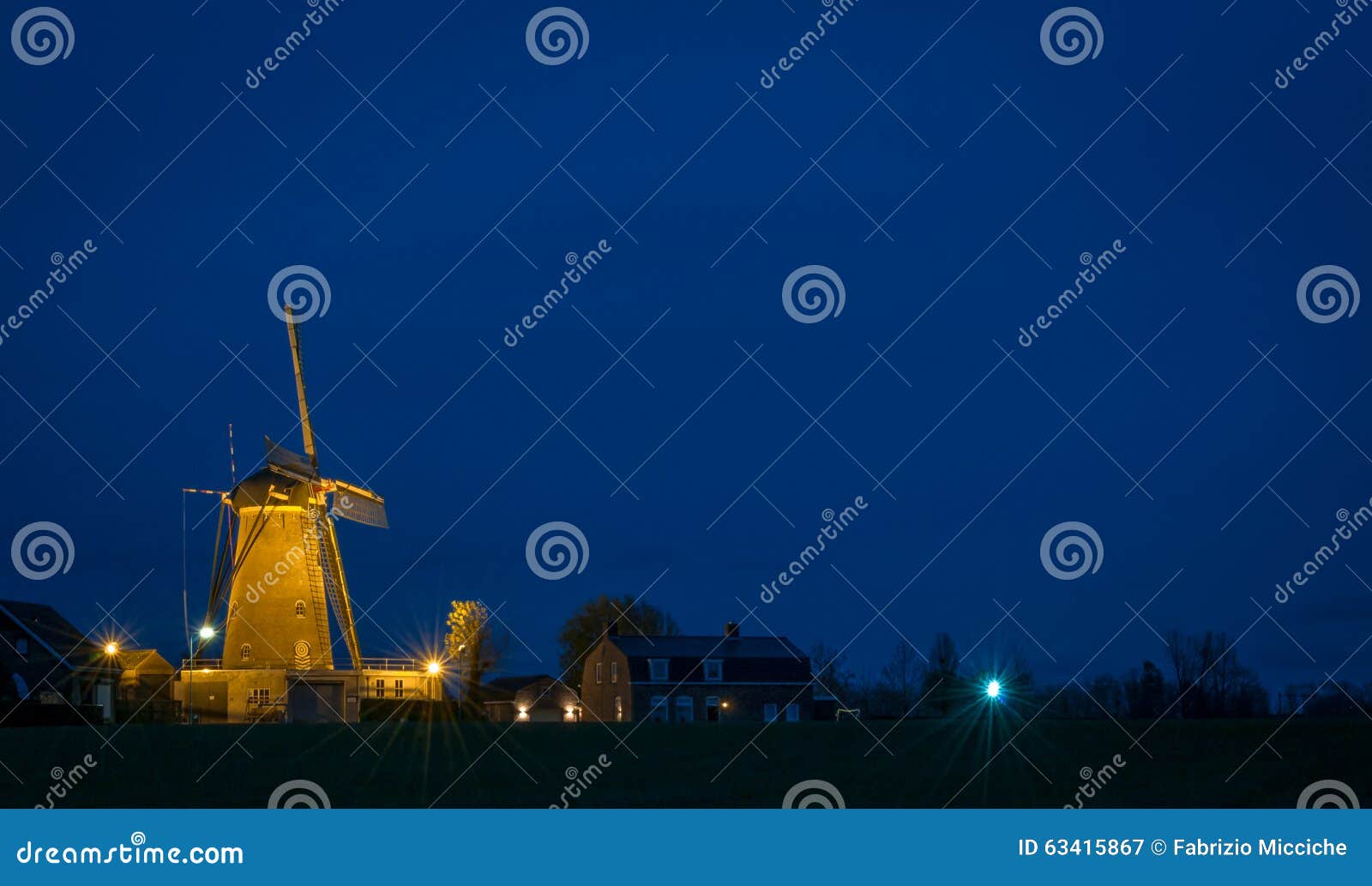 Windmill at night stock image. Image of wind, typical - 63415867