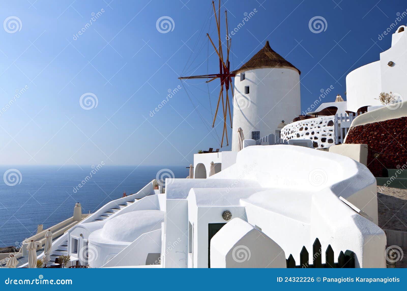 Windmill at Oia of Santorini, Greece Stock Photo - Image of blue, fira ...