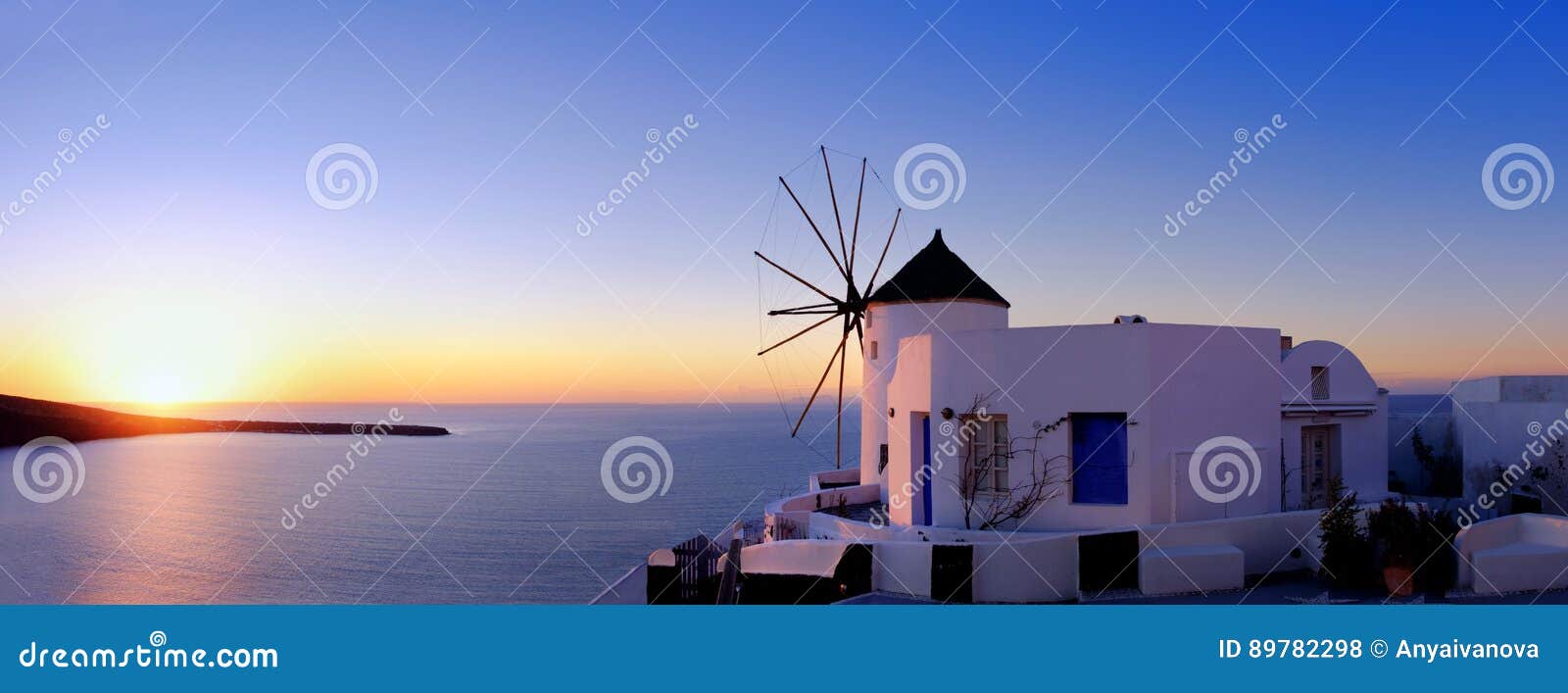 Windmill in Oia, Santorini, at Sunset Stock Photo - Image of santorini ...