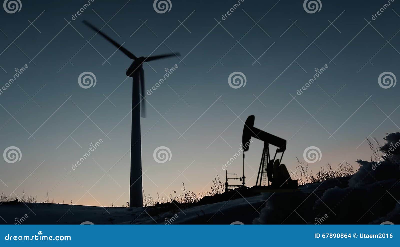 Windmill and Oil Rig at Sunset. Stock Footage - Video of industry ...
