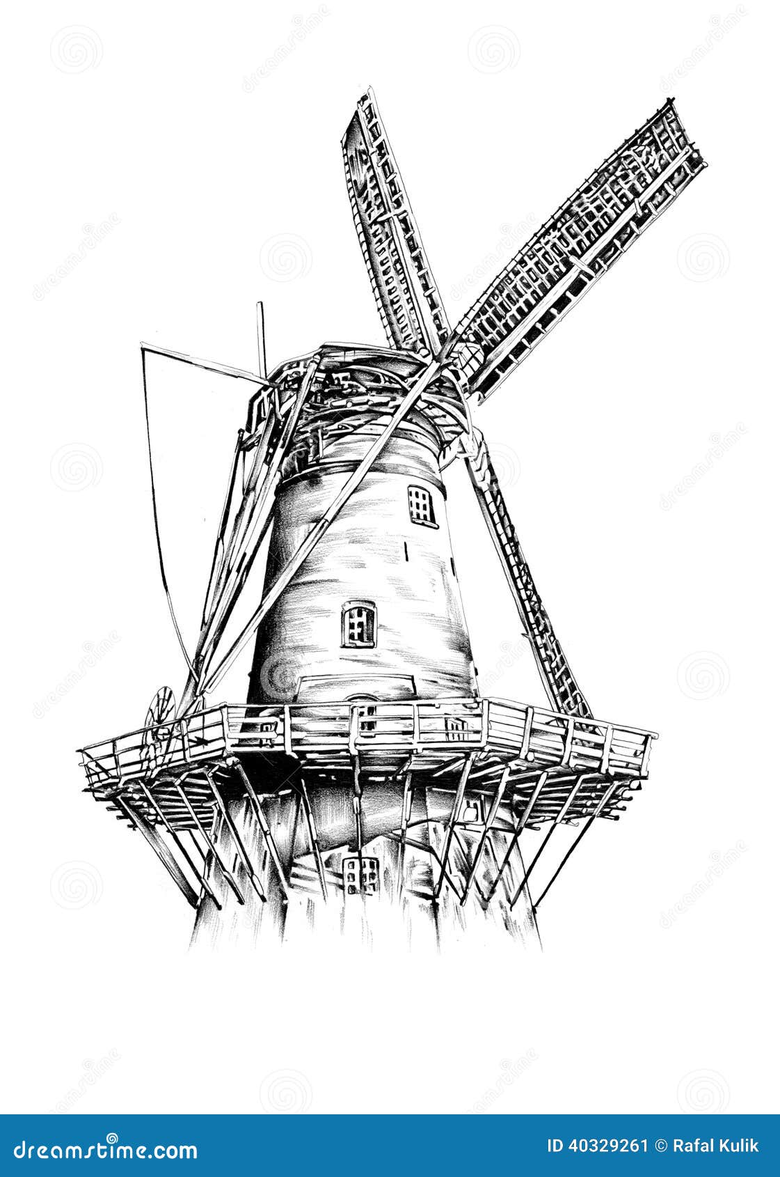 Windmill Old Retro Vintage Drawing Stock Illustration - Illustration of ...