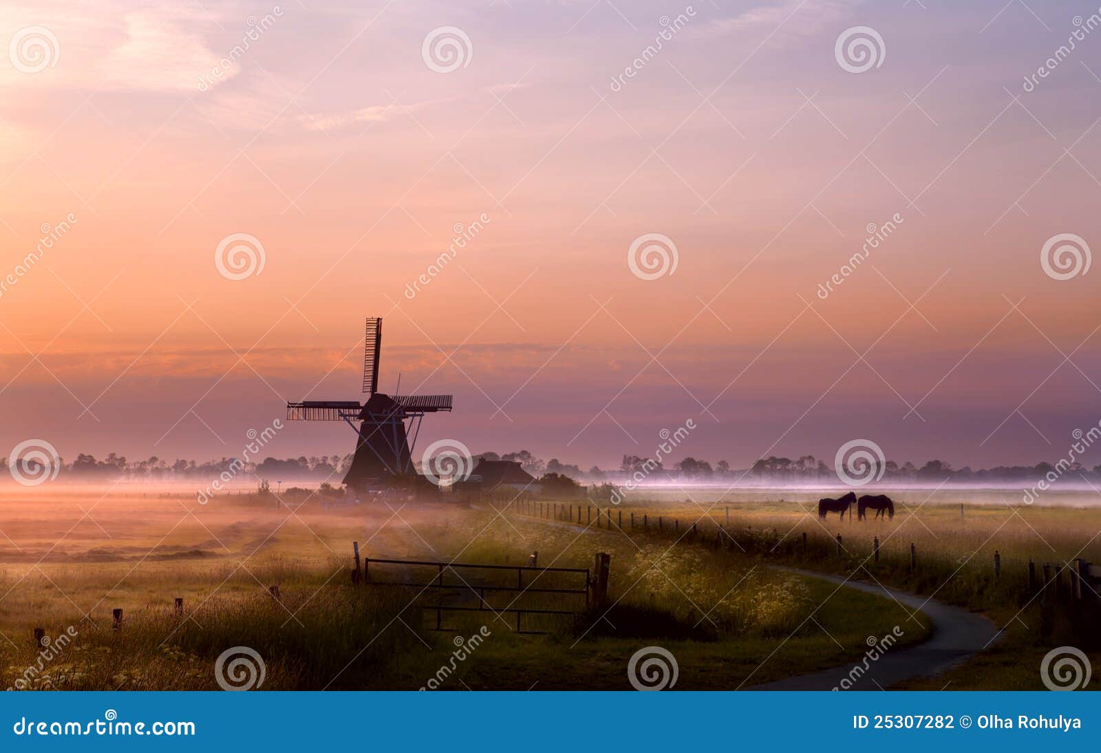 Windmill on Pasture at Sunrise Stock Photo - Image of sunlight ...