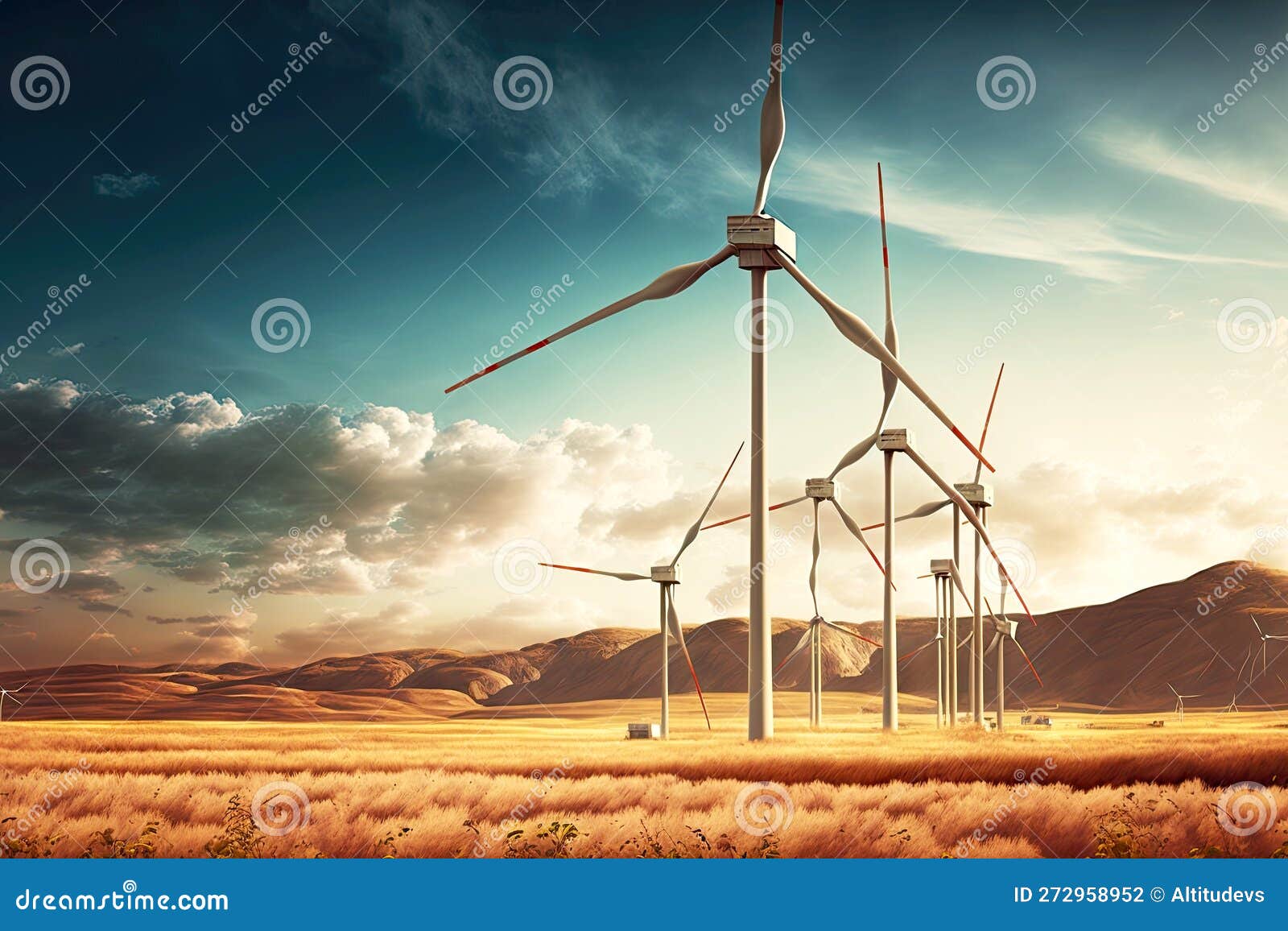 Windmill Power in Field Against Sky Renewable Source of Electricity ...