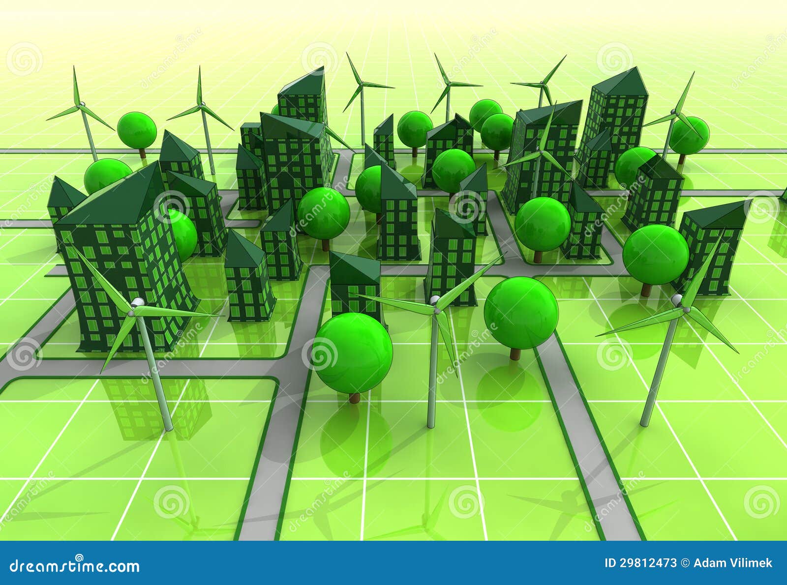 Windmill Powered City Grid Concept Stock Illustration - Illustration of ...