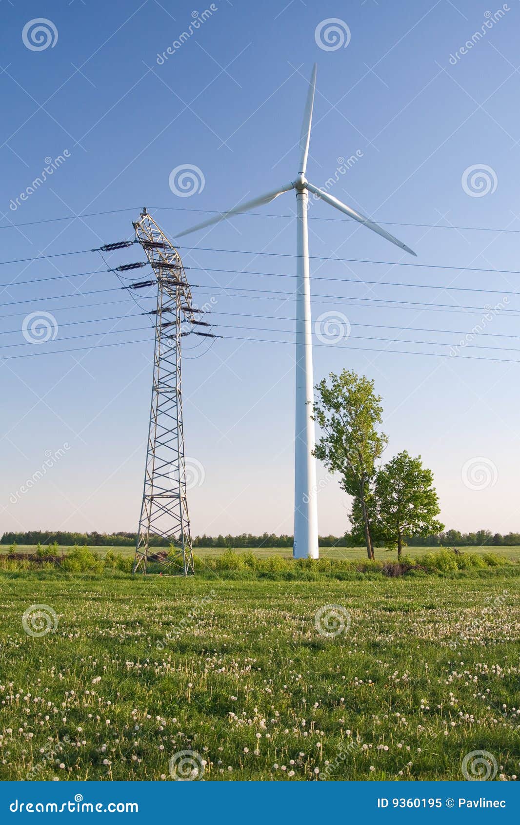 Windmill and powerlines stock image. Image of environment - 9360195