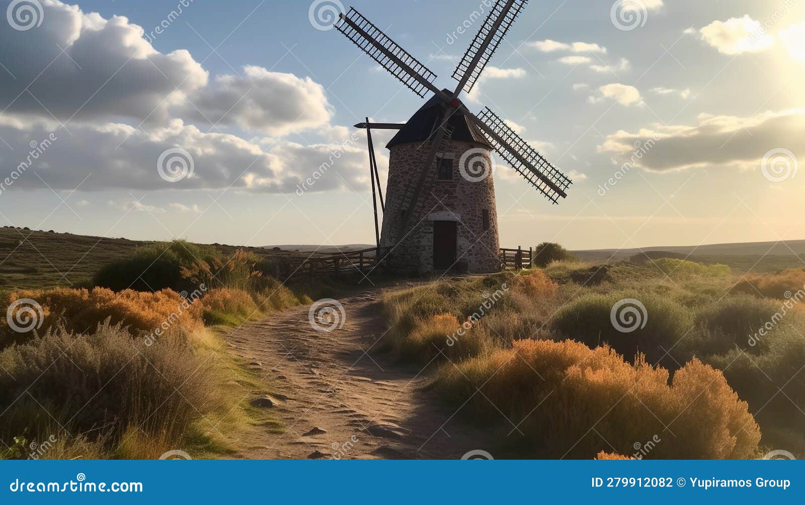 Windmill Propeller Generates Wind Power in Idyllic Rural Landscape ...