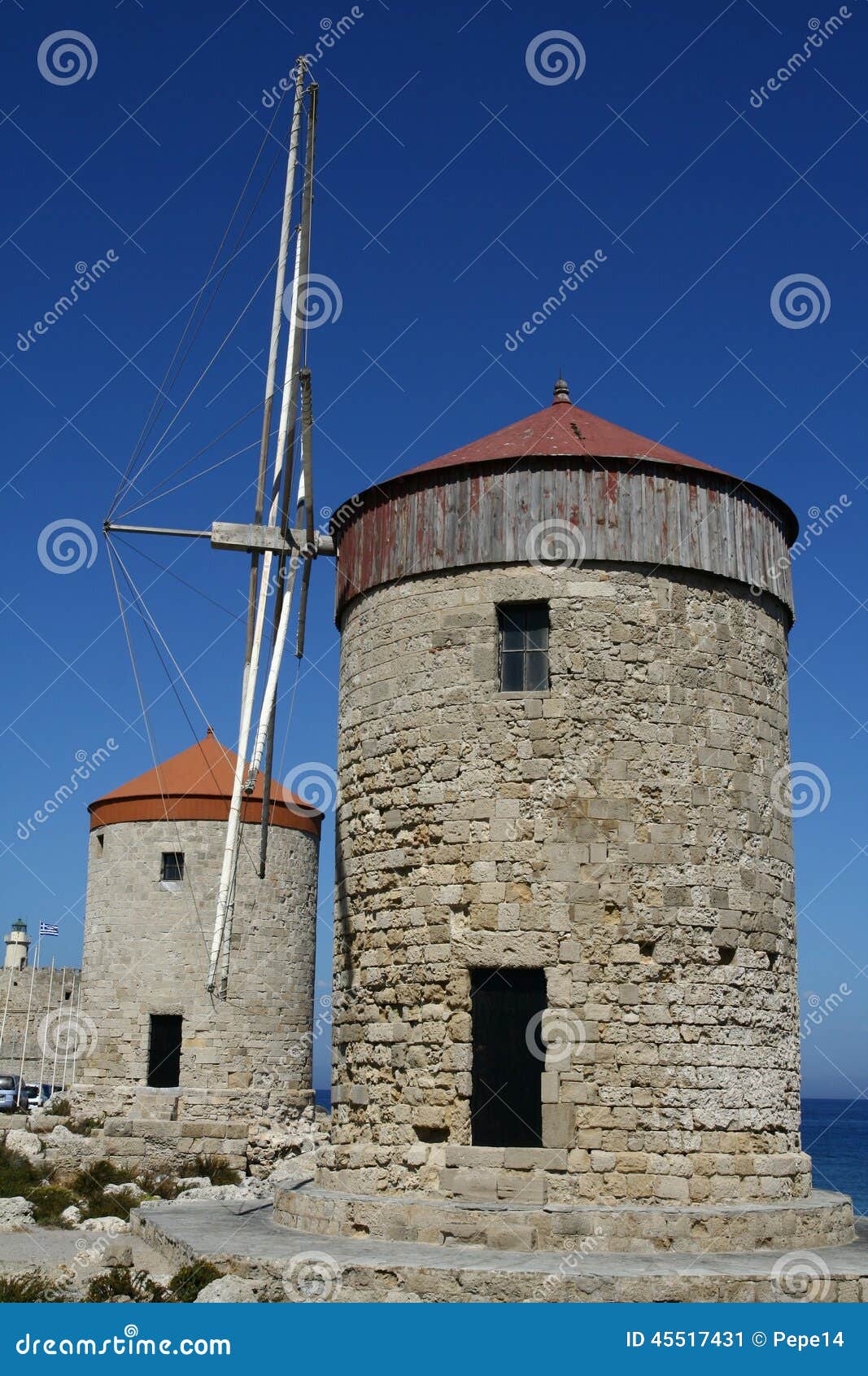 Windmill in Rhodes island stock image. Image of greek - 45517431