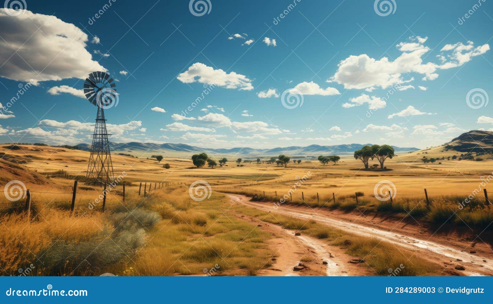 Windmill Rotating Fast Due To Strong Wind. Generative AI. Stock Image ...