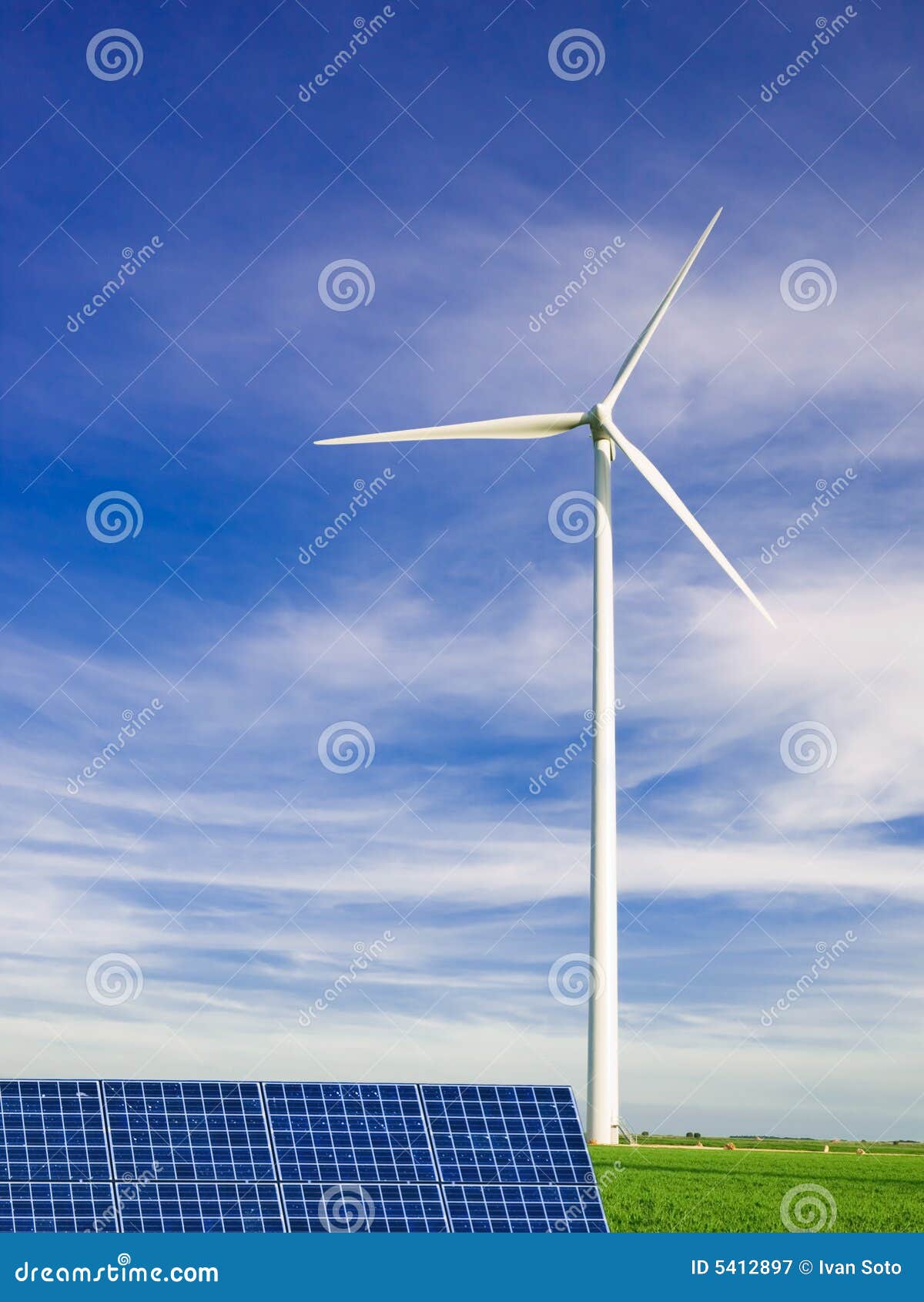 Windmill and solar panel stock image. Image of renewable - 5412897