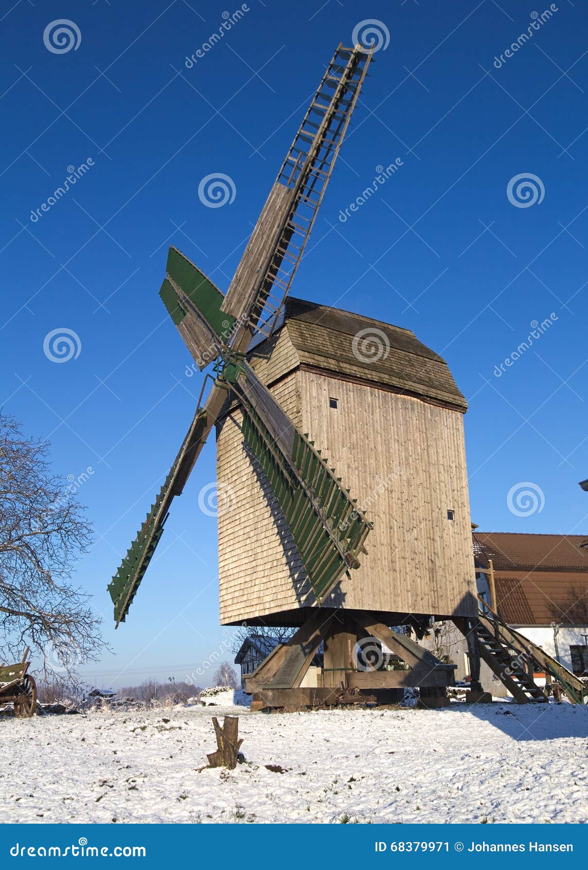 Windmill on a Sunny Winter Day with Snow Stock Image - Image of outdoor ...