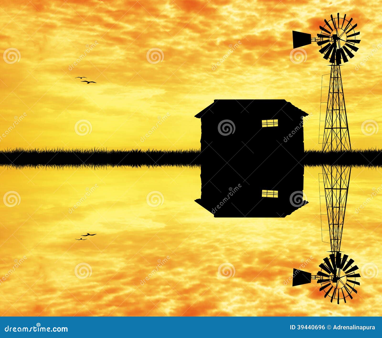 Windmill at sunset stock illustration. Illustration of countryside ...