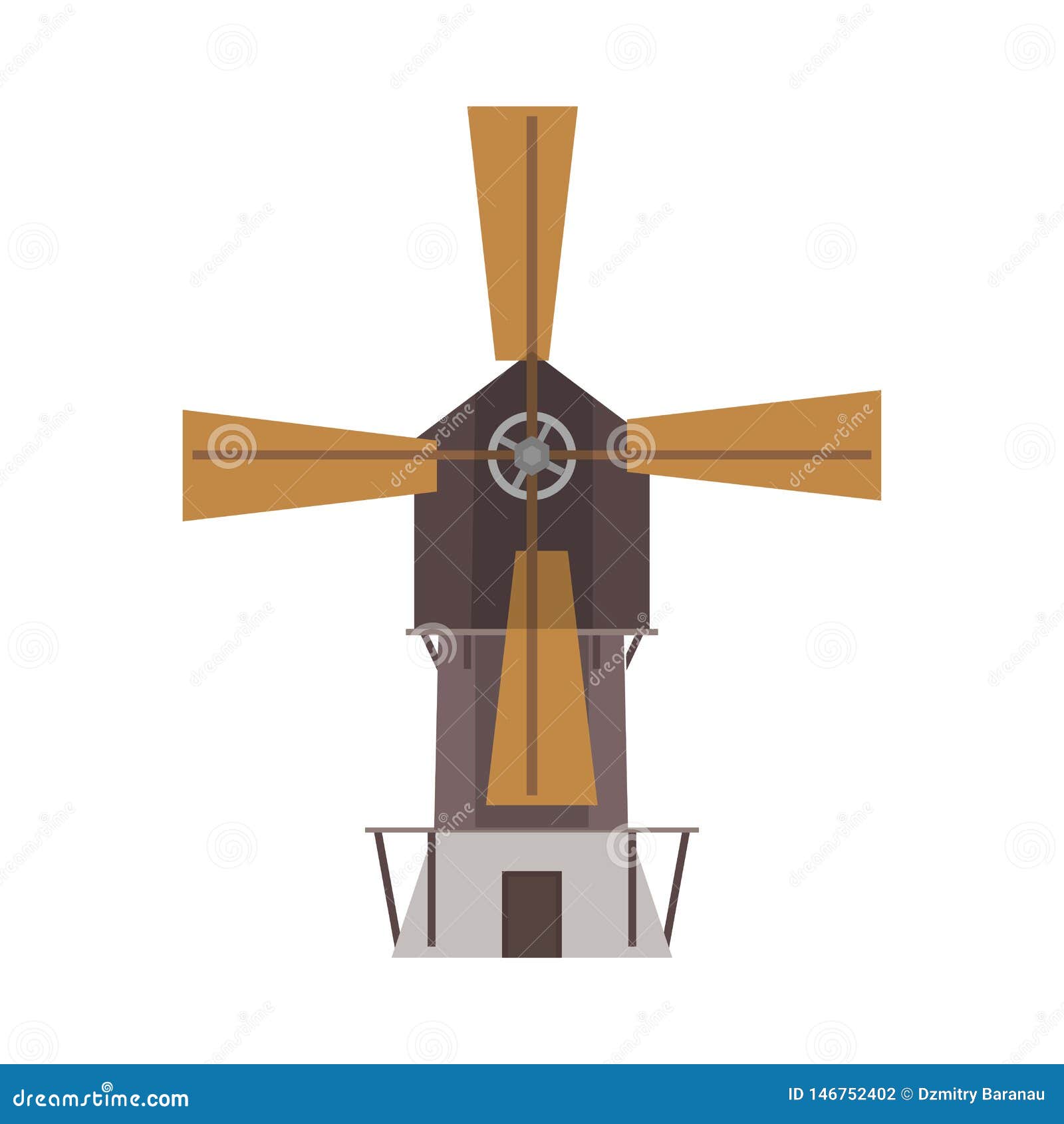 Windmill Technology Industry Vector Front View. Environmental Flat ...