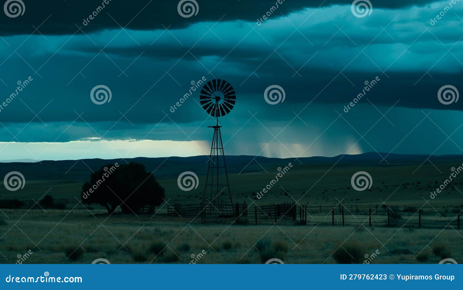 Windmill Turning at Dusk, Powering Farm with Alternative Energy Source ...