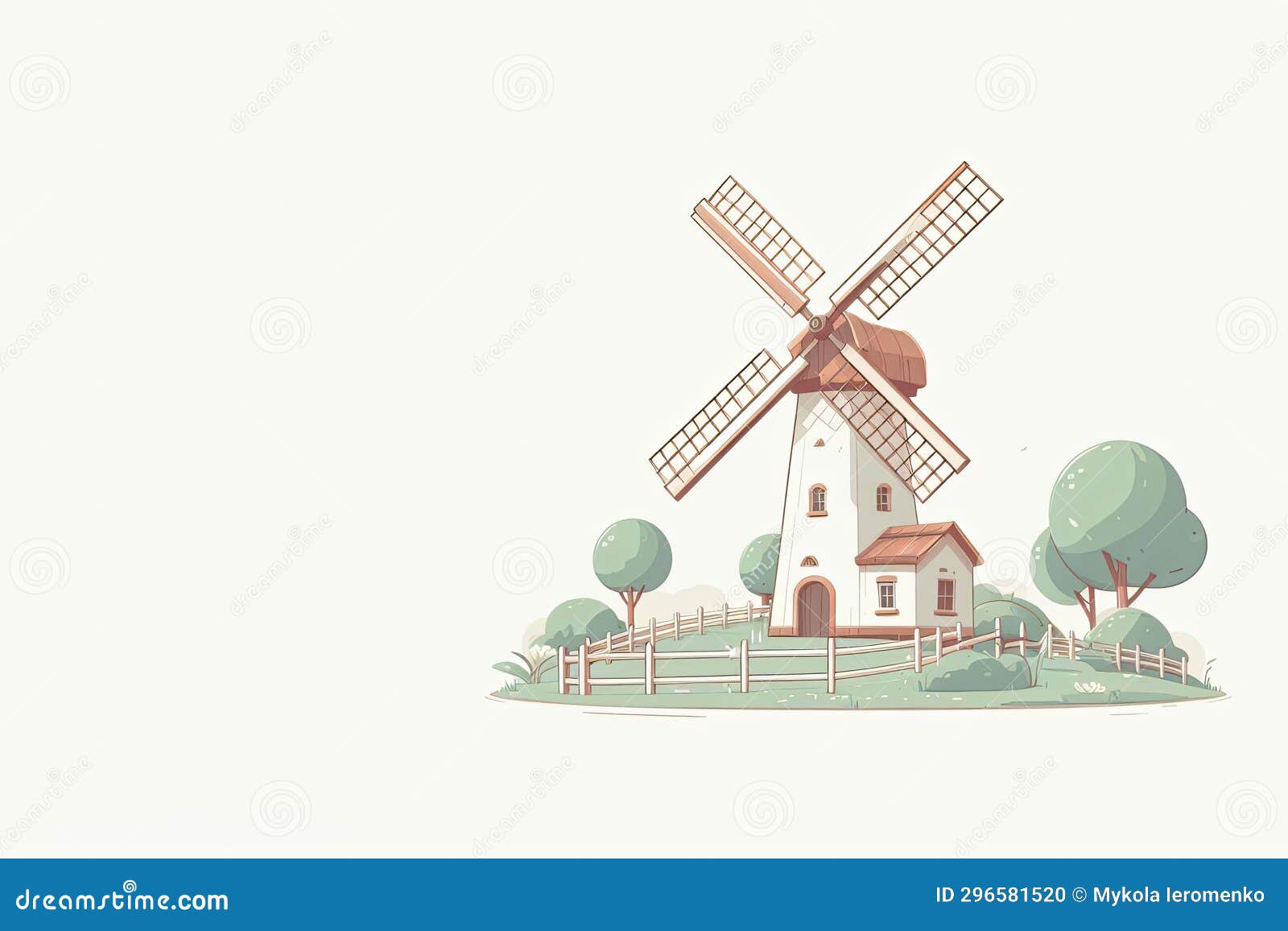 Windmill on White Background. Space for Text. Stock Illustration ...