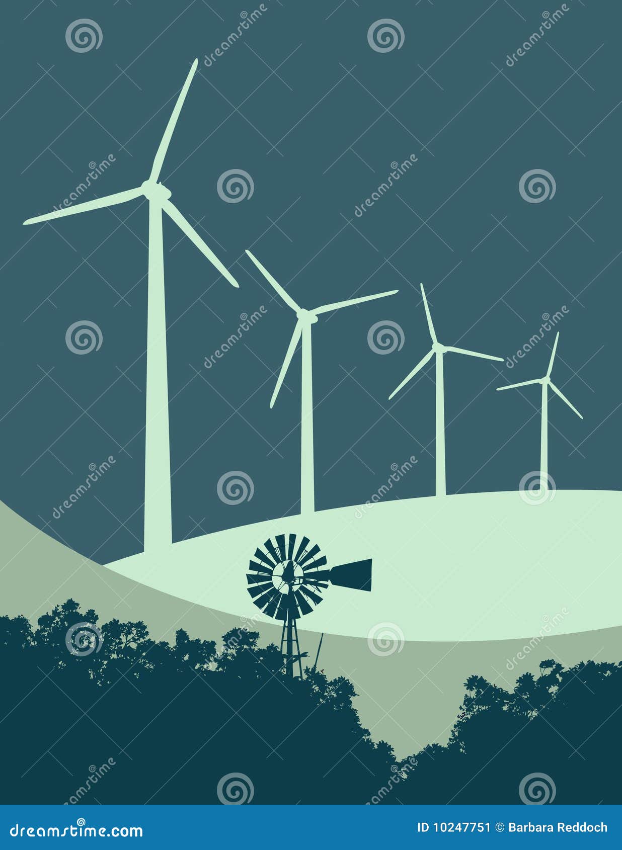 Windmill and Wind Turbines 3 Stock Vector - Illustration of machine ...