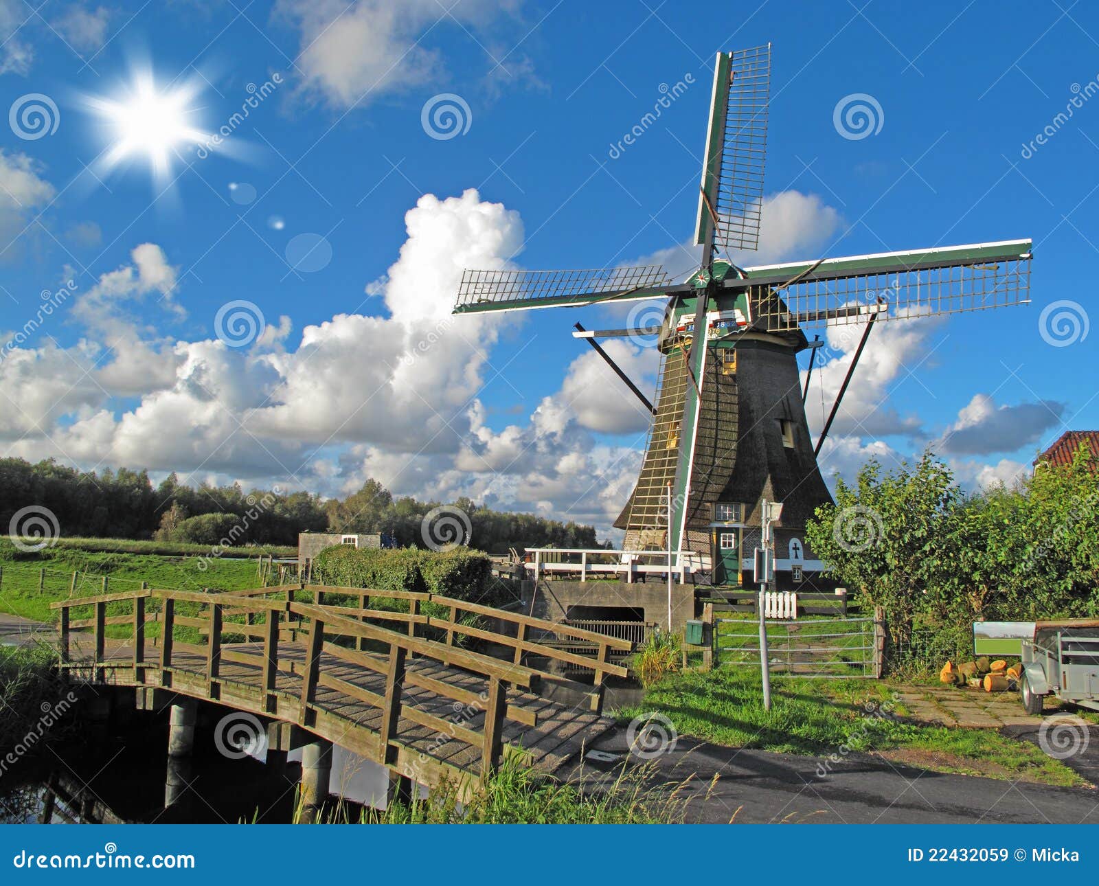 Windmill with Wooden Bridge Stock Image - Image of agriculture ...