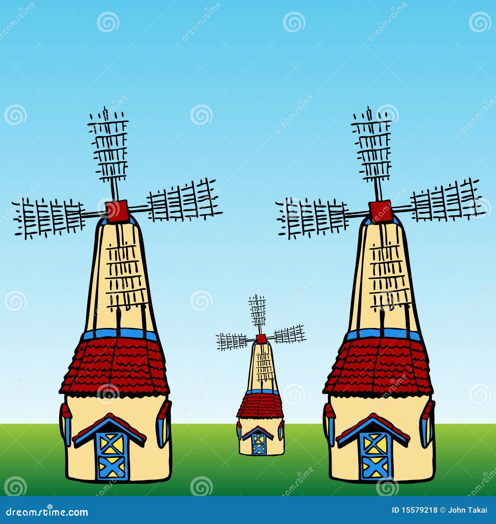 Cartoon Windmills, Antique Buildings Isolated Set Vector Illustration ...