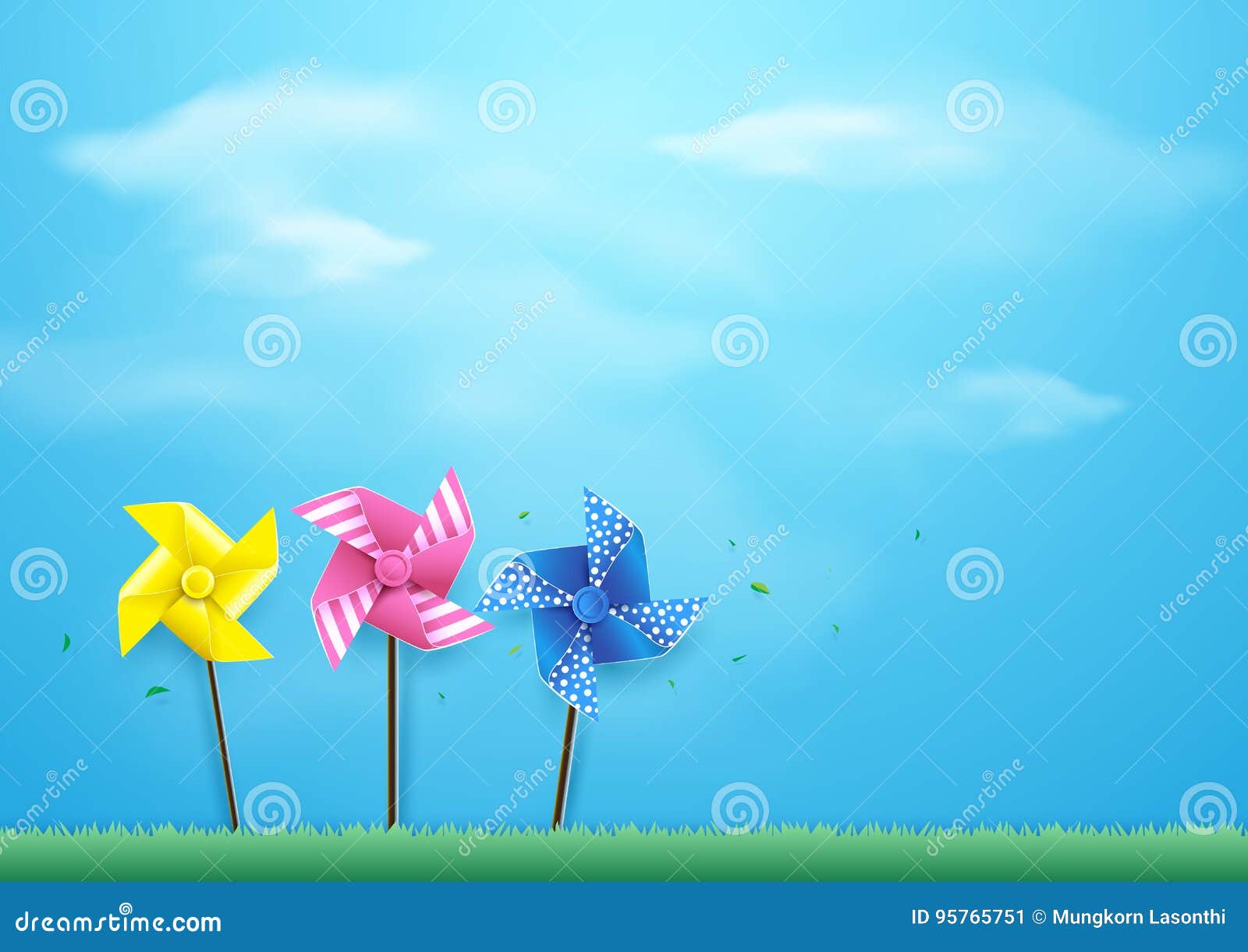 Windmills Blowing in the Wind on Blue Sky. Paper Art Style Stock Vector ...