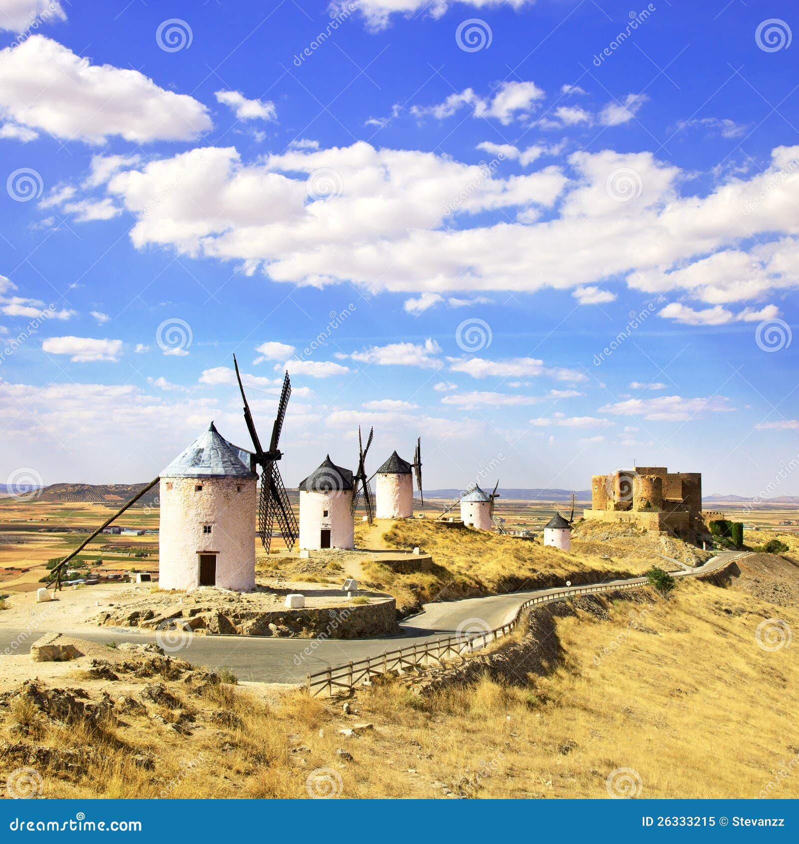 Windmills and Castle of Consuegra. Spain Stock Image - Image of castle ...