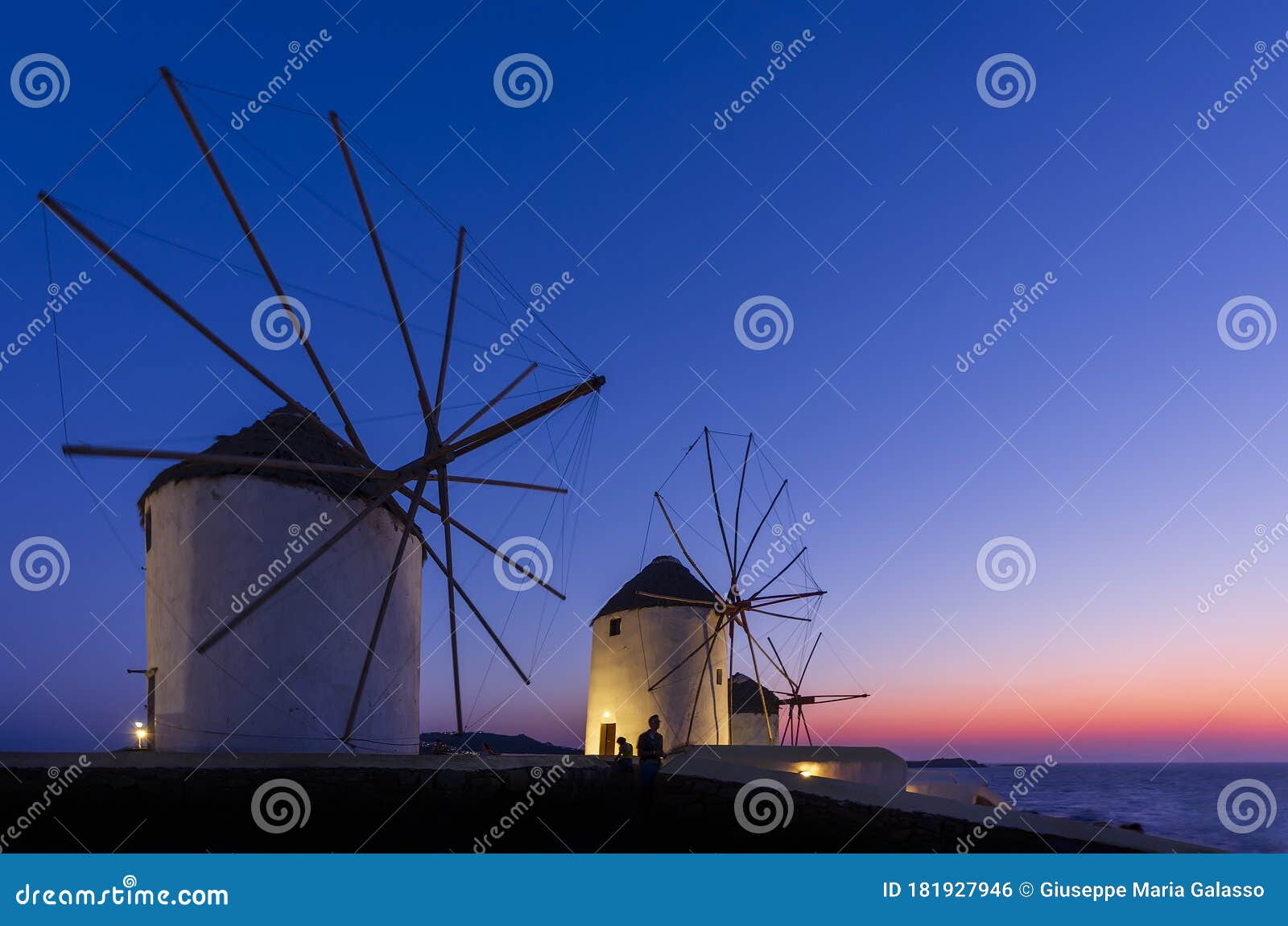 Windmills at dusk editorial photo. Image of monument - 181927946