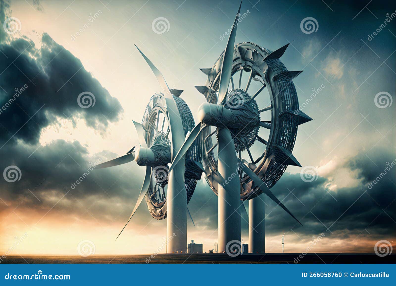Windmills of the future stock illustration. Illustration of landscape ...