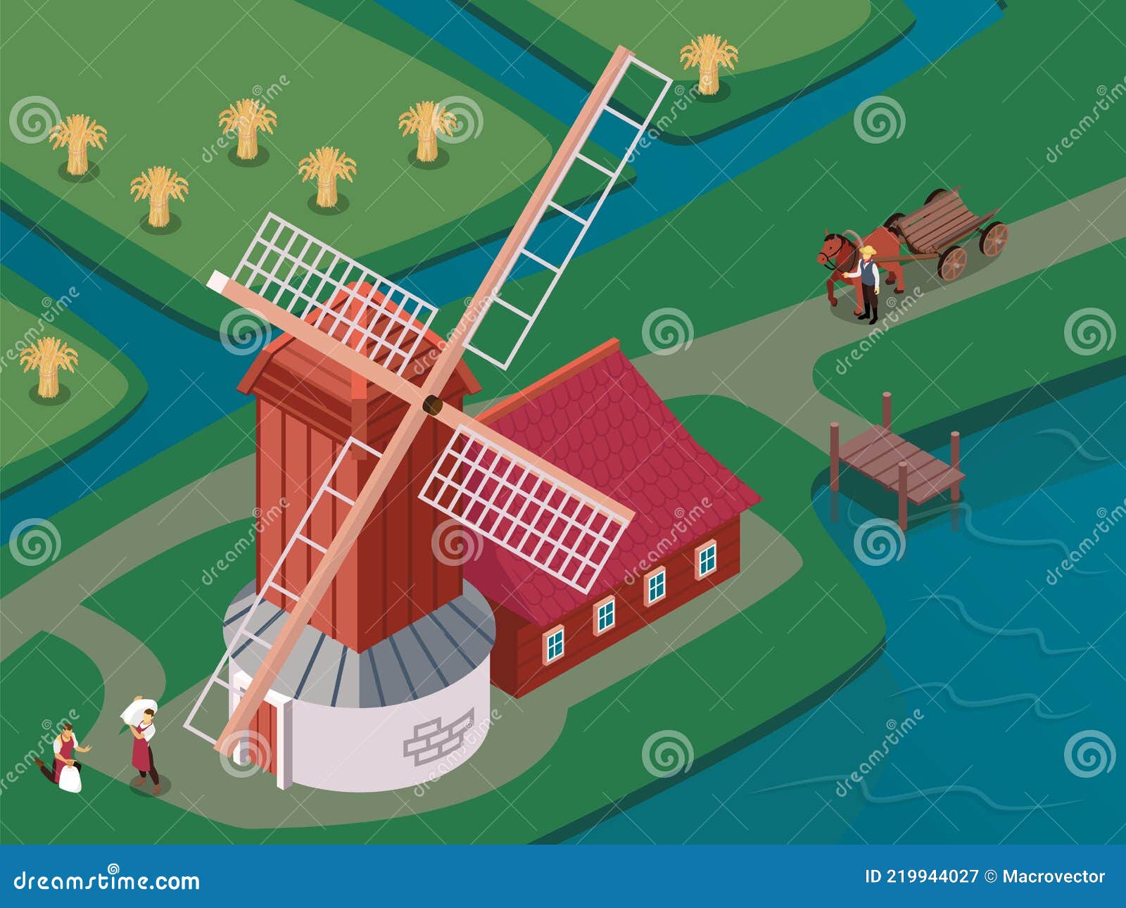 Windmills Isometric Composition Stock Vector - Illustration of mill ...