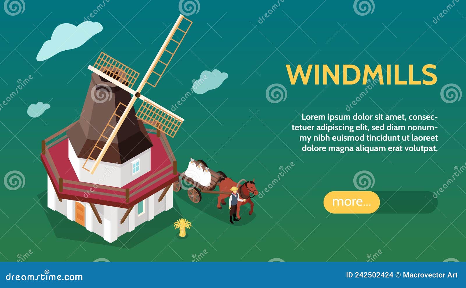 Windmills Isometric Web Banner Stock Vector - Illustration of isometric ...