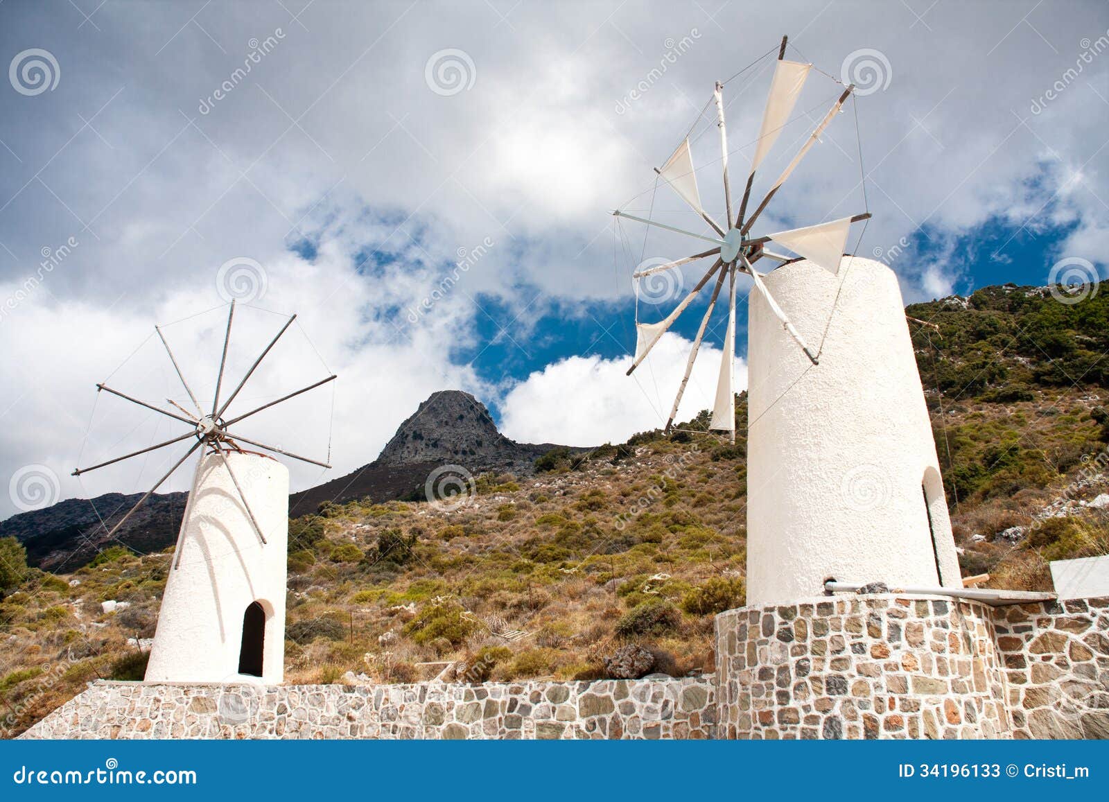 Windmills on Lasithi Plateau, Crete Greece Stock Image - Image of ...