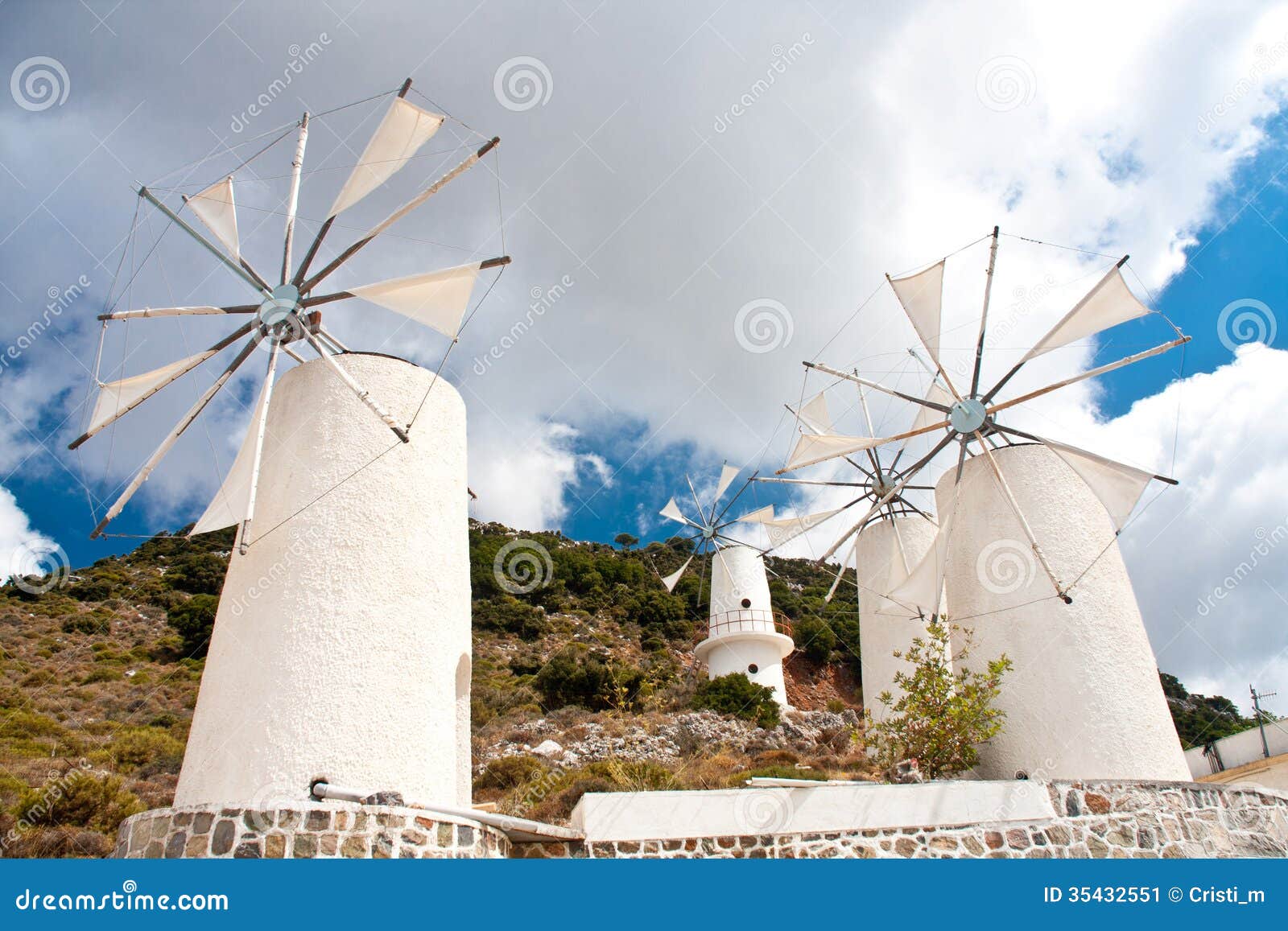 Windmills on Lasithi Plateau, Crete Greece Stock Image - Image of ...