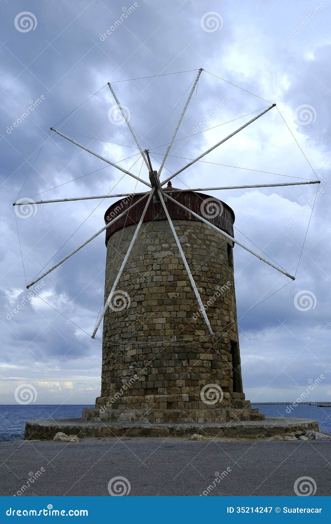 Windmills, Rhodes stock image. Image of landmark, rhodos - 35214247